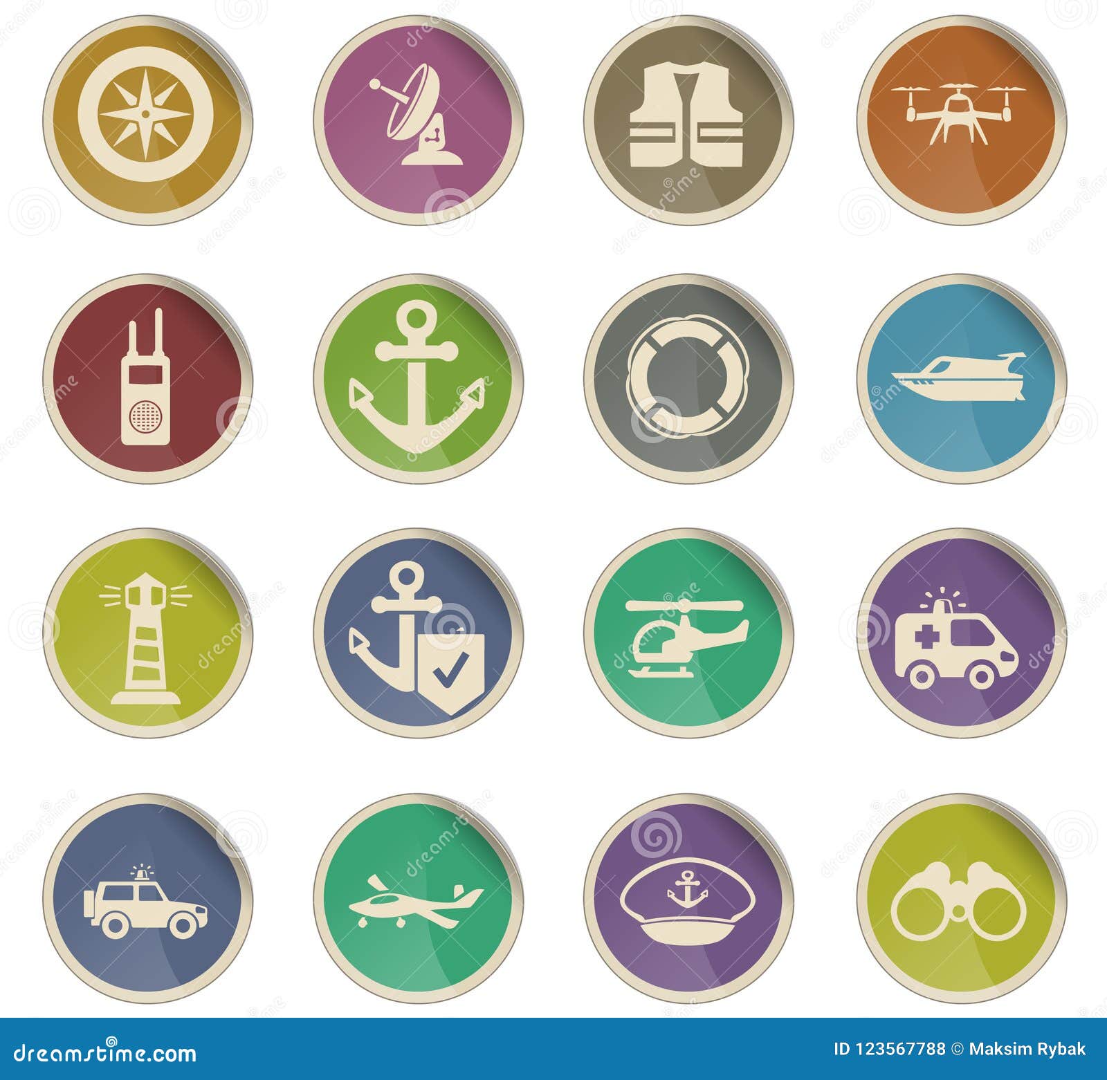 Coast guard icon set stock vector. Illustration of glass - 123567788