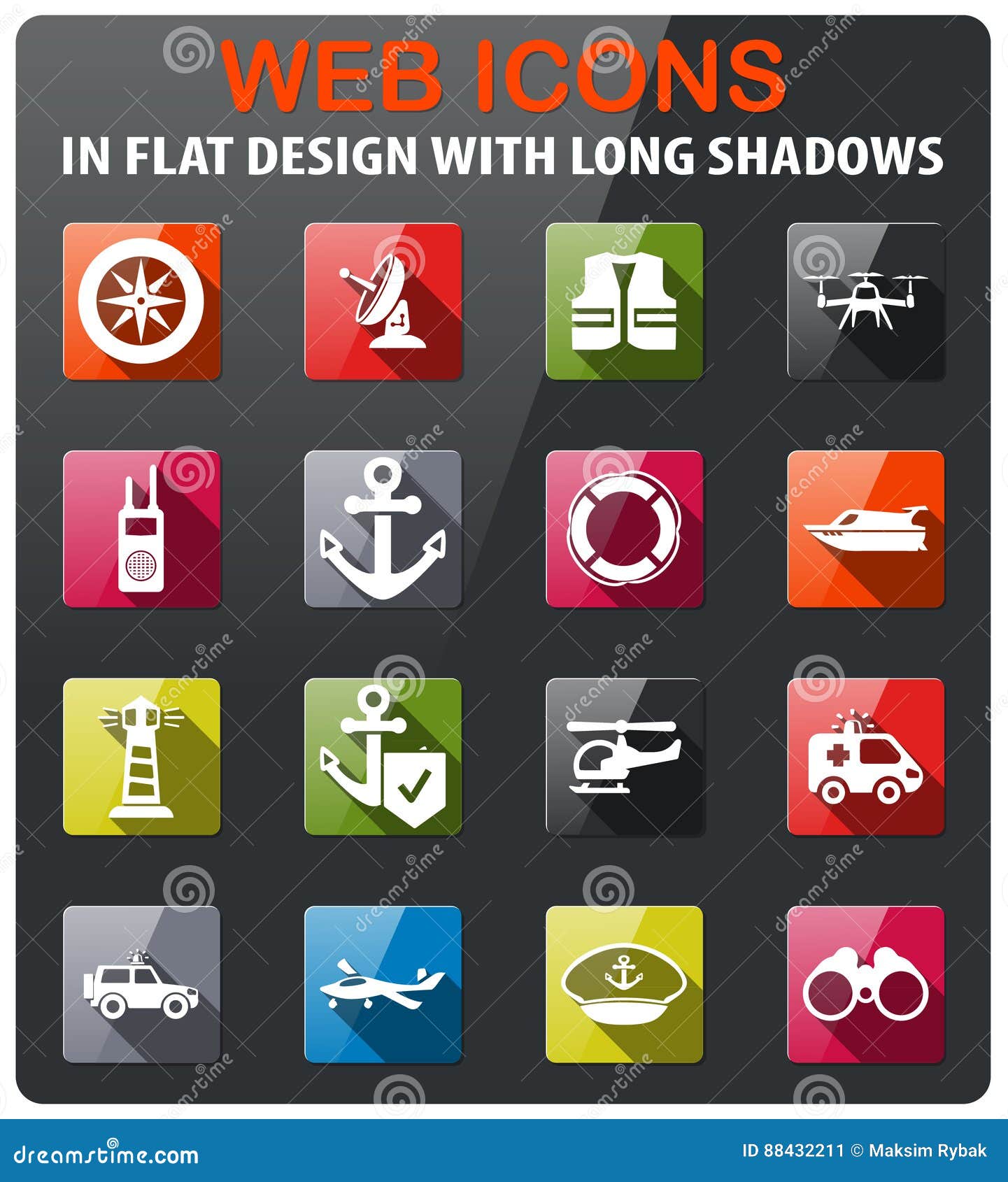 Coast guard icon set stock illustration. Illustration of beacon - 88432211