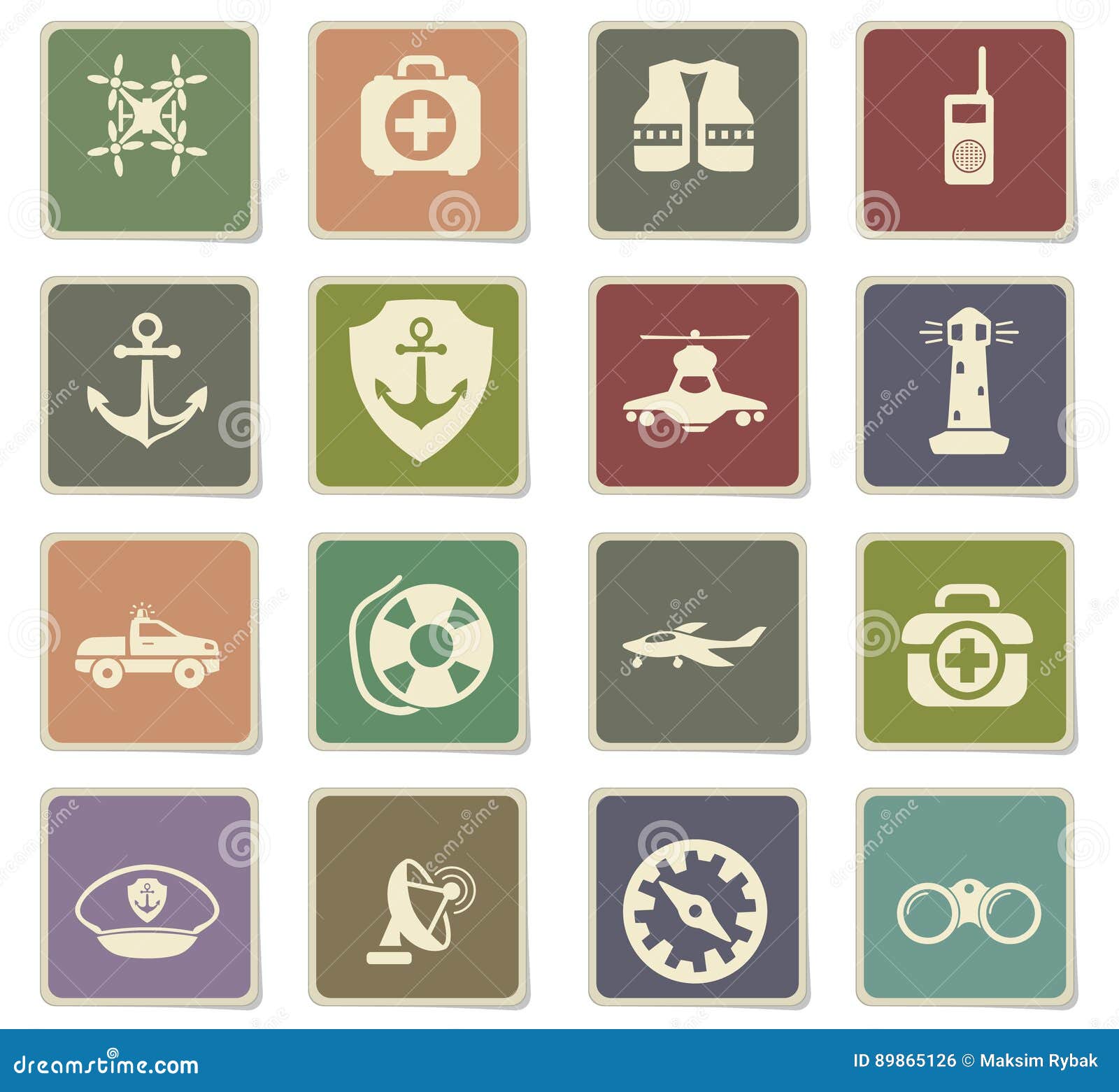 Coast guard icon set stock illustration. Illustration of board - 89865126