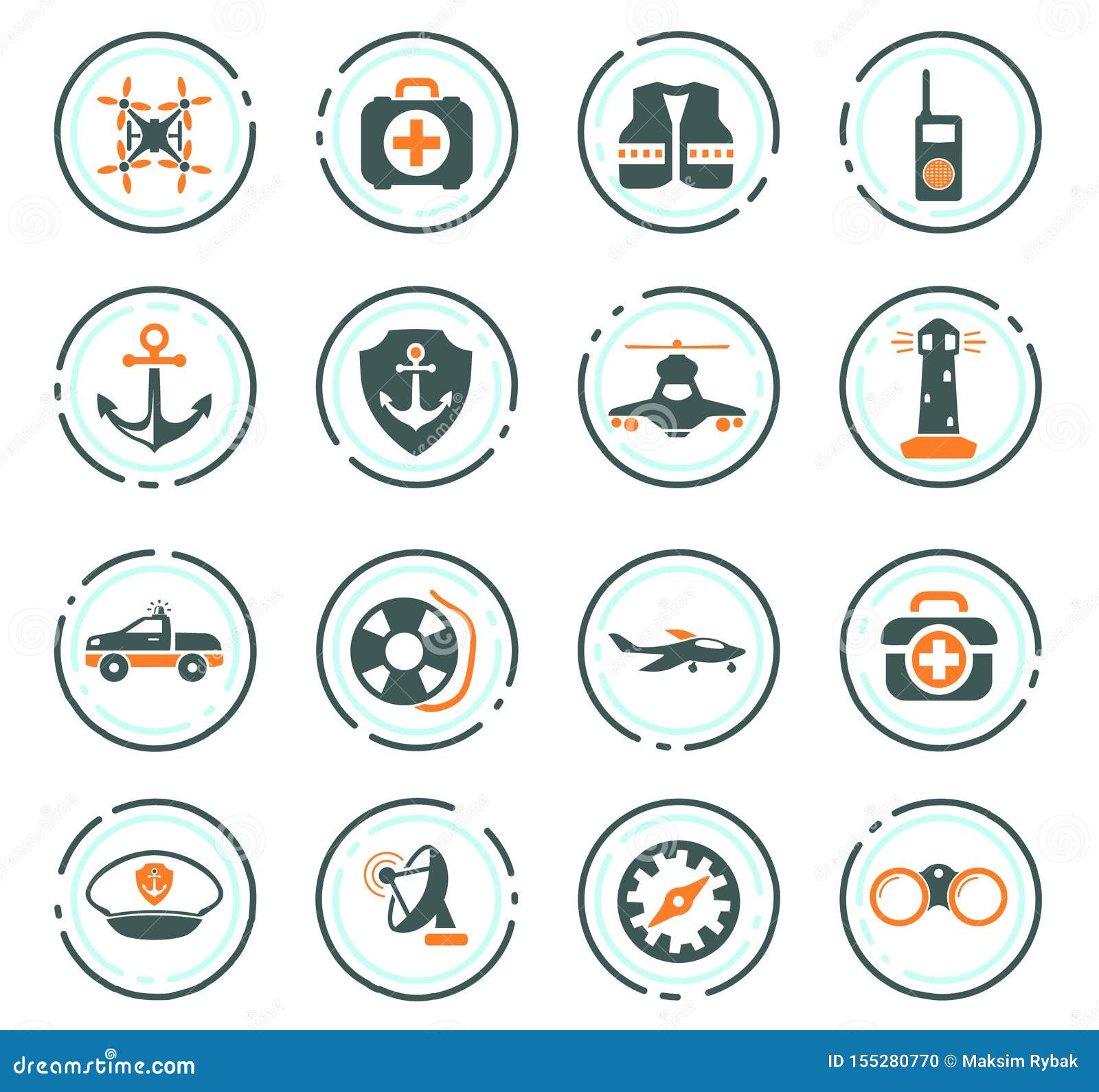 Coast Guard icons set stock vector. Illustration of flasher - 155280770
