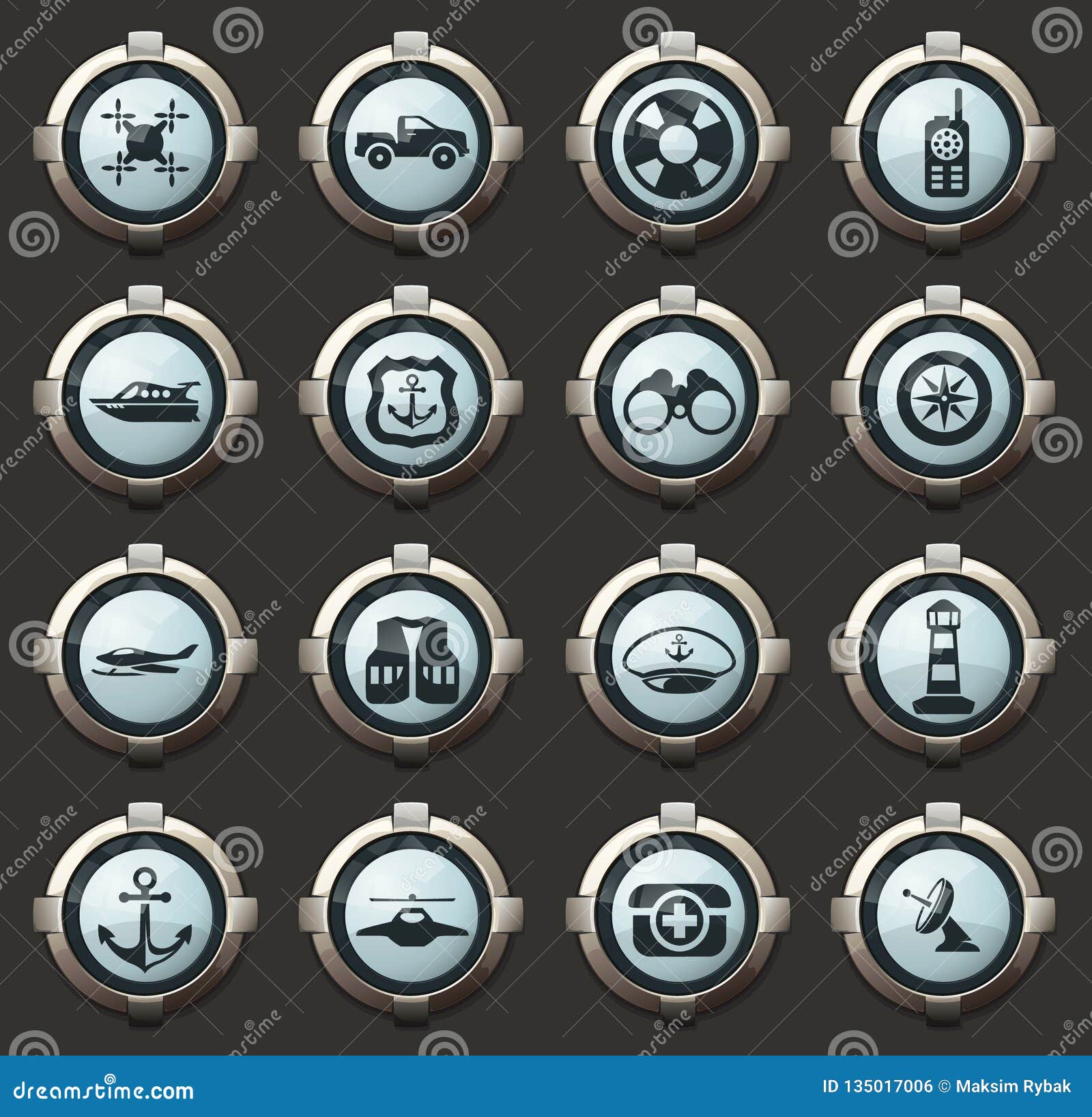 Coast Guard icons set stock vector. Illustration of ...