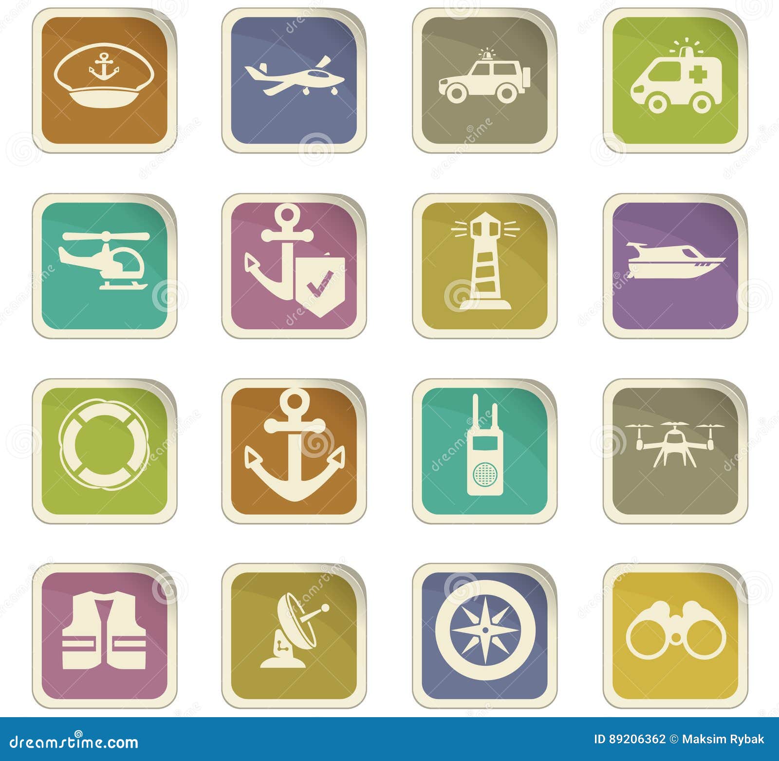 Coast Guard icons set stock illustration. Illustration of fleet - 89206362