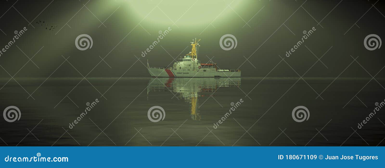 Coast Guard Ship in the Sea Stock Illustration - Illustration of ...