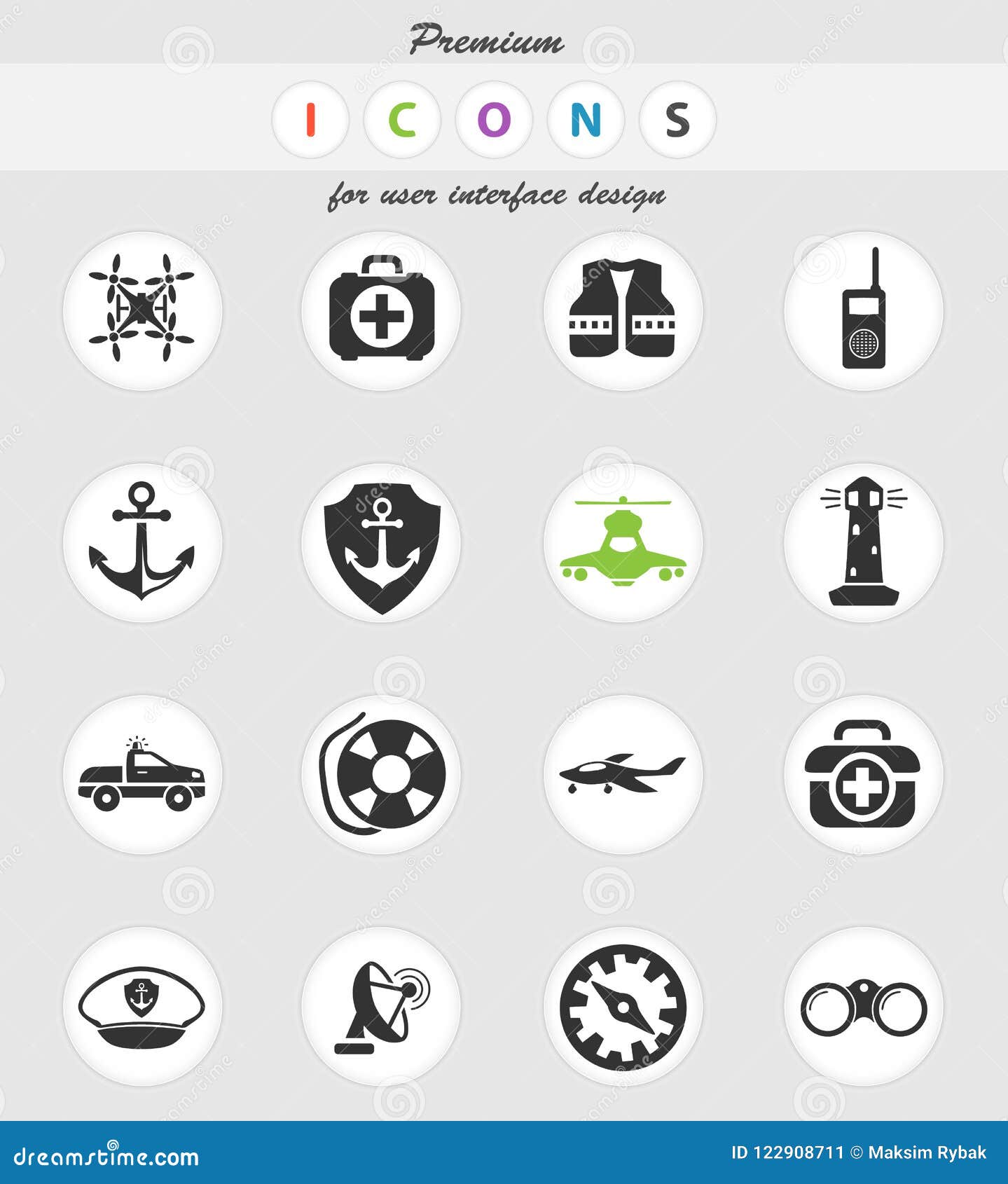 Coast guard icon set stock vector. Illustration of plate - 122908711