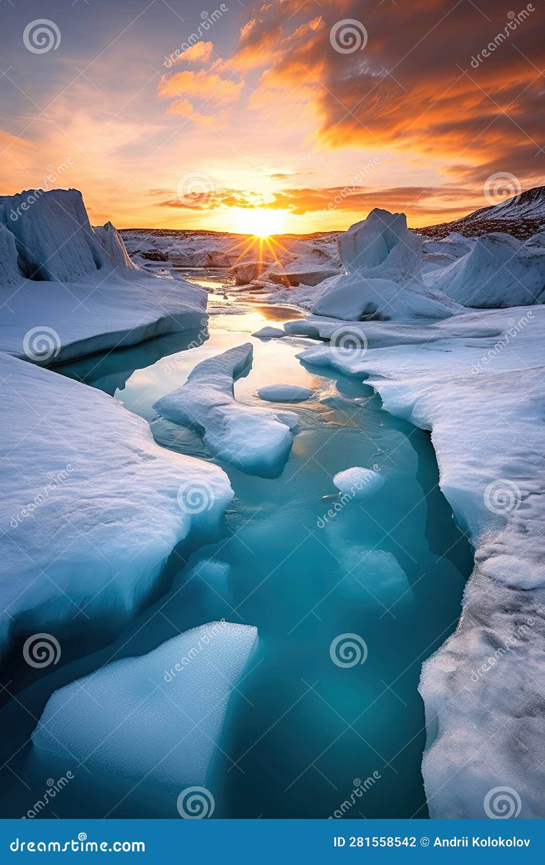 Coast Icecap Iceberg Water Blue Snow Winter Arctic Stock Illustration ...