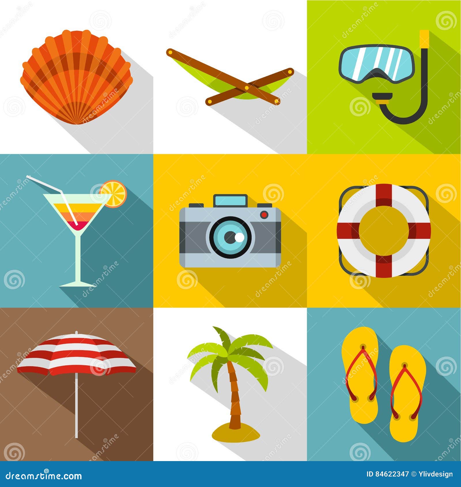 Coast Icons Set, Flat Style Stock Vector - Illustration of resort ...