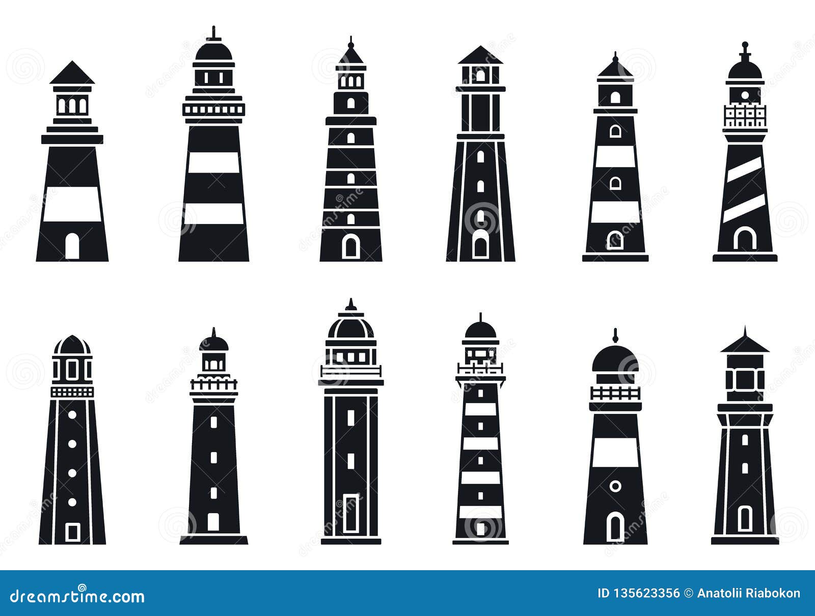 Coast Lighthouse Icon Set, Simple Style Stock Vector - Illustration of ...