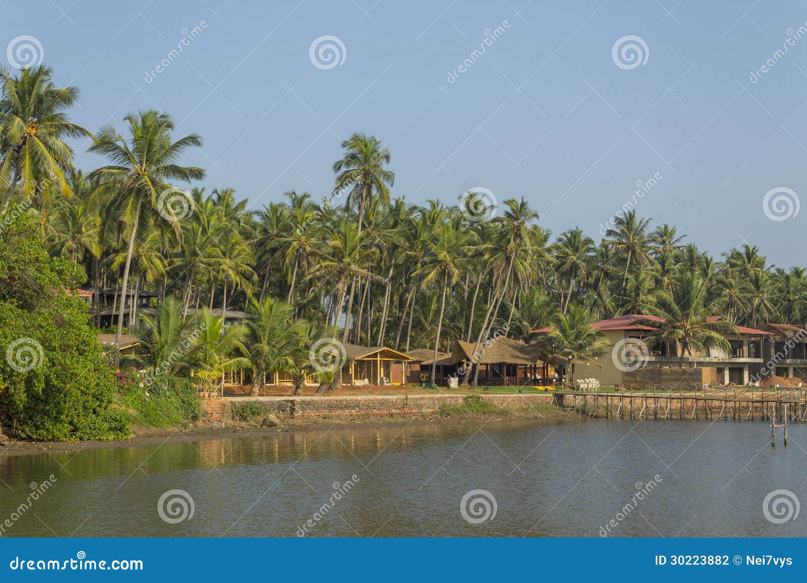 Manrem beach in Goa stock photo. Image of wooden, palmtrees - 30223882