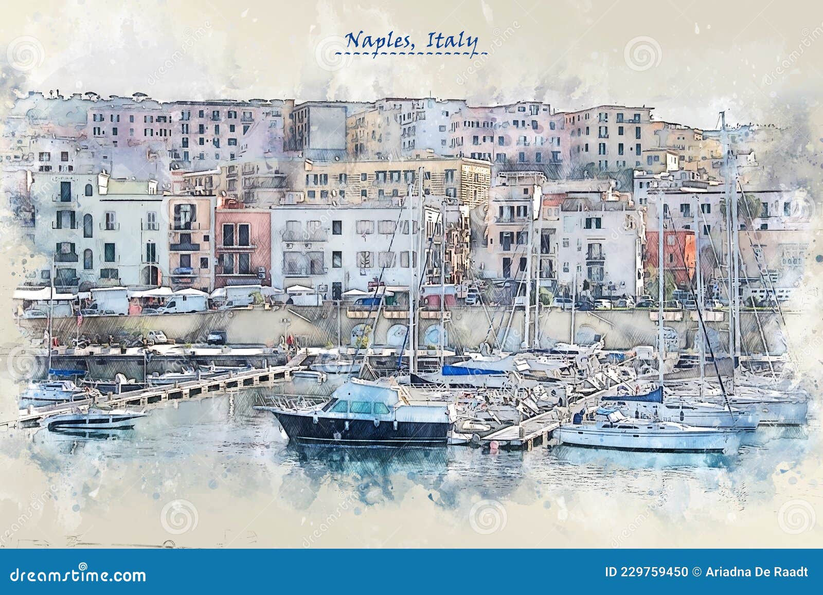 Coast of Naples, Italy in Sketch Style Stock Photo - Image of stone ...