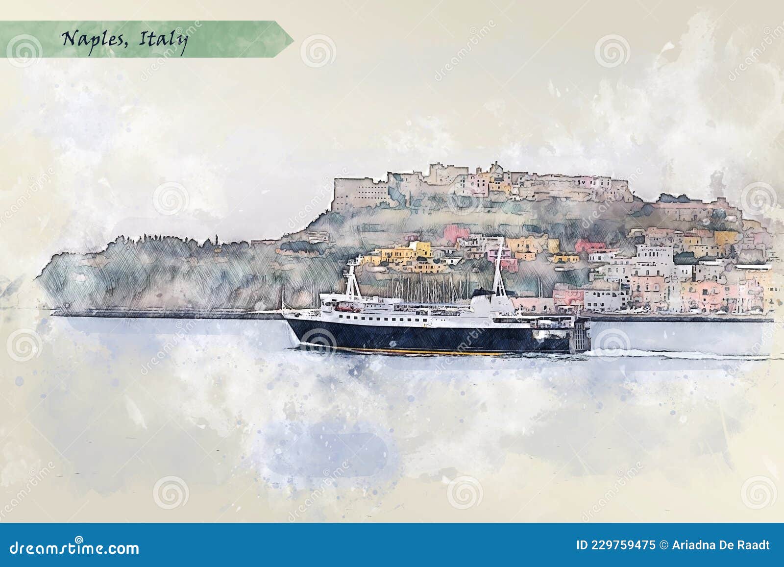 Coast of Naples, Italy in Sketch Style Stock Image - Image of sketch ...