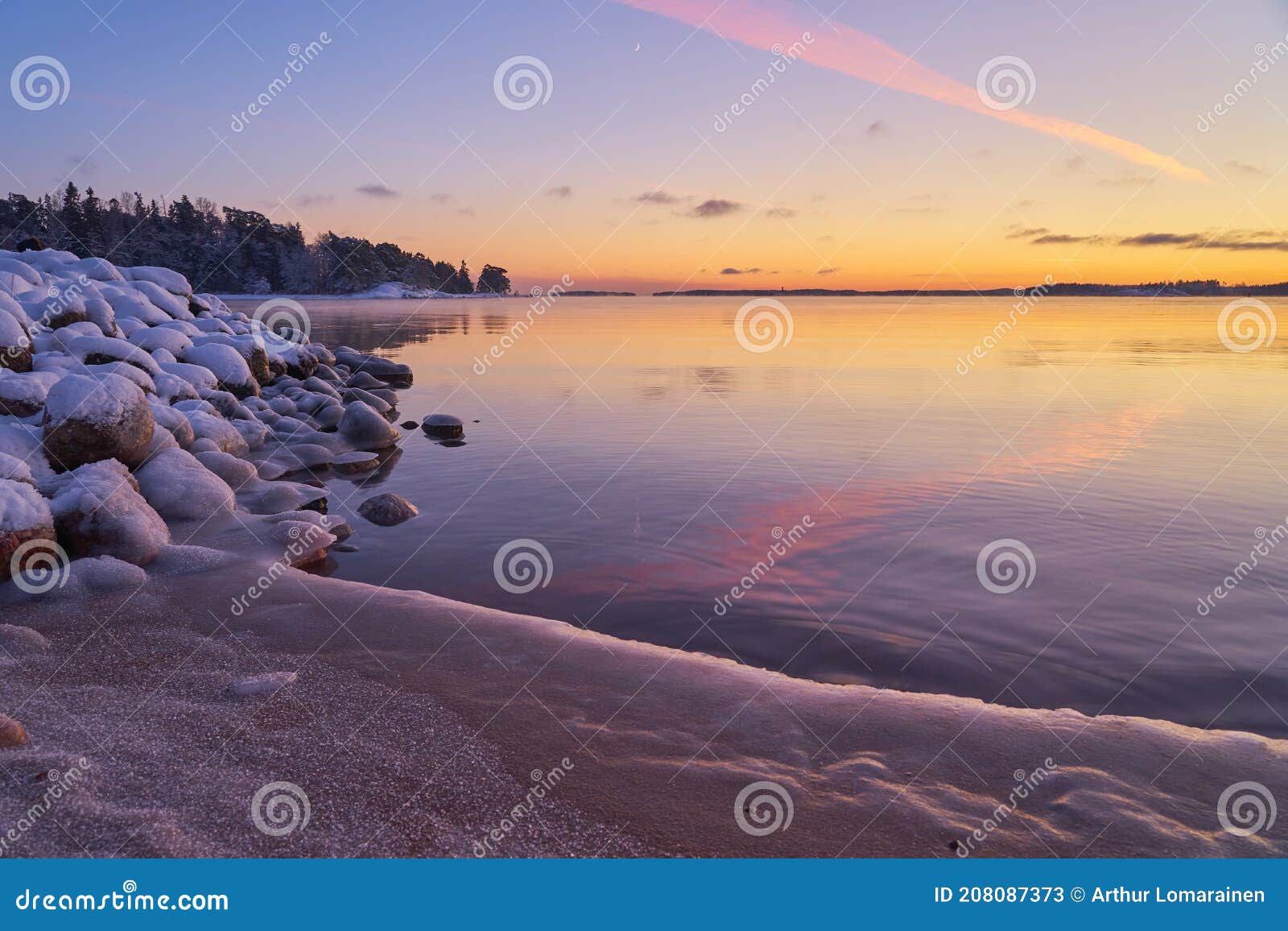 The Coast of the Sea in Ice and in the Snow at Sunset Stock Image ...
