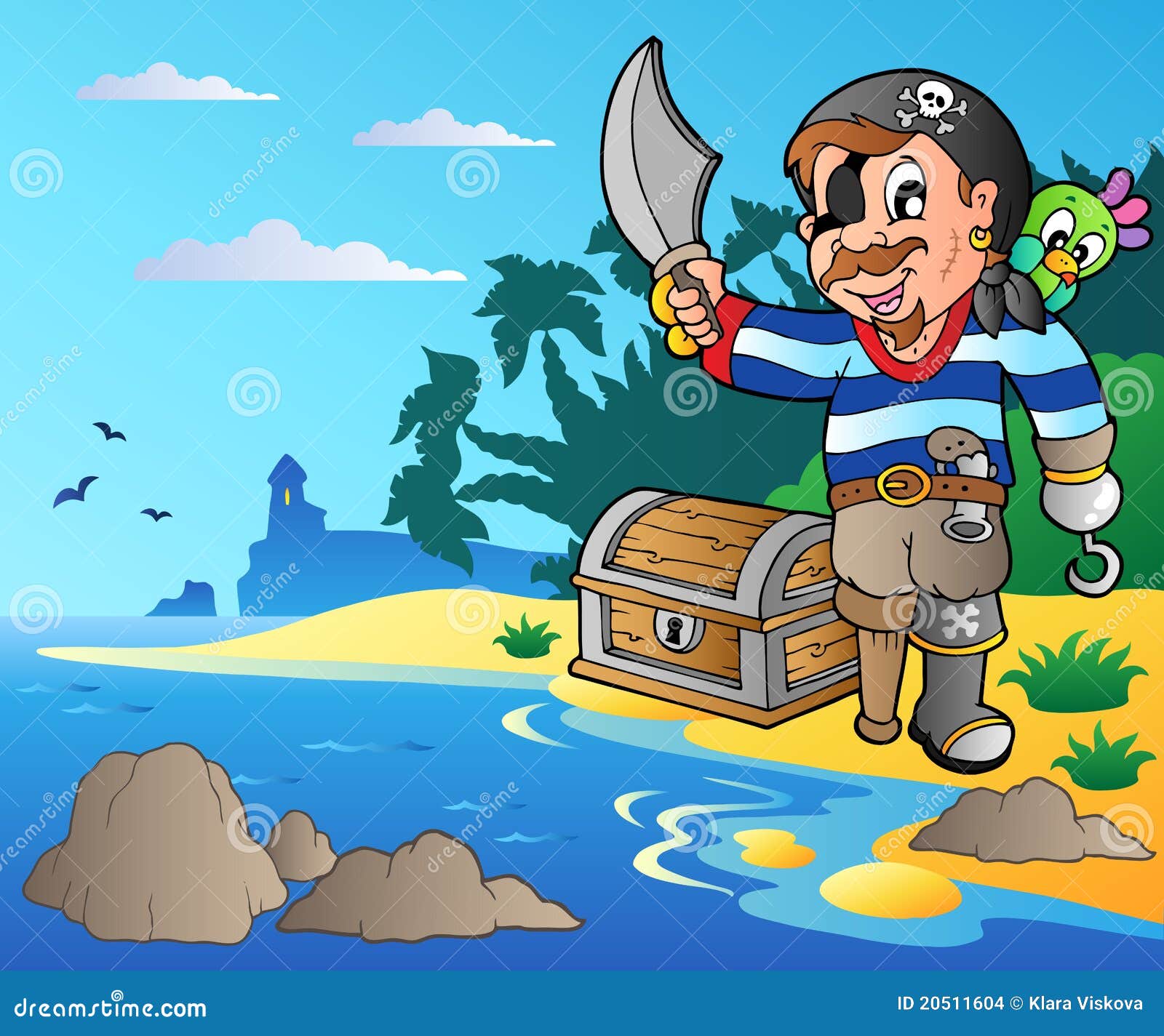 Coast with Young Cartoon Pirate 2 Stock Vector - Illustration of ocean ...