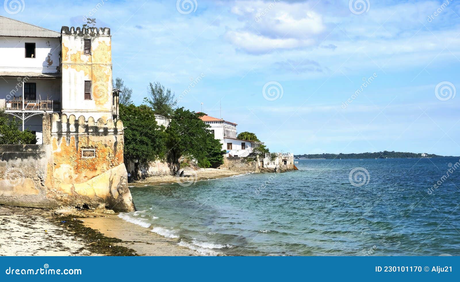 Coastal Area with Old Stone Buildings. Ocean Shore Stock Photo - Image ...
