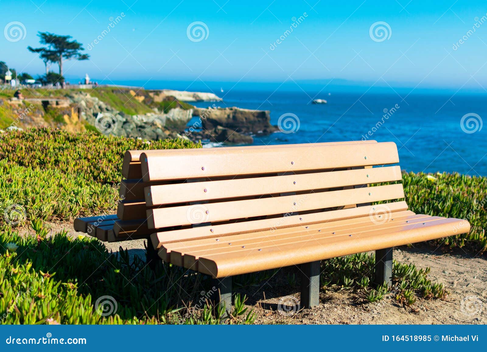Coastal Bench with an Amazing View of Pacific Ocean Coast Cliffs Stock ...