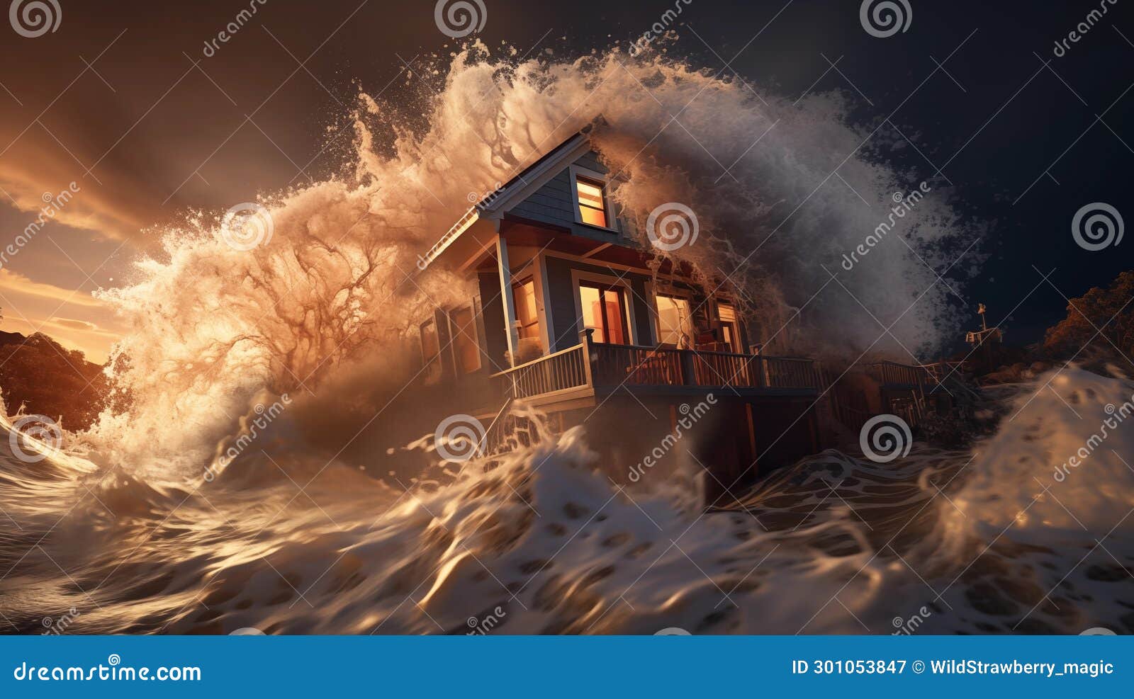 Coastal Cabin Endures Dramatic Ocean Storm Waves AI-generated Stock ...
