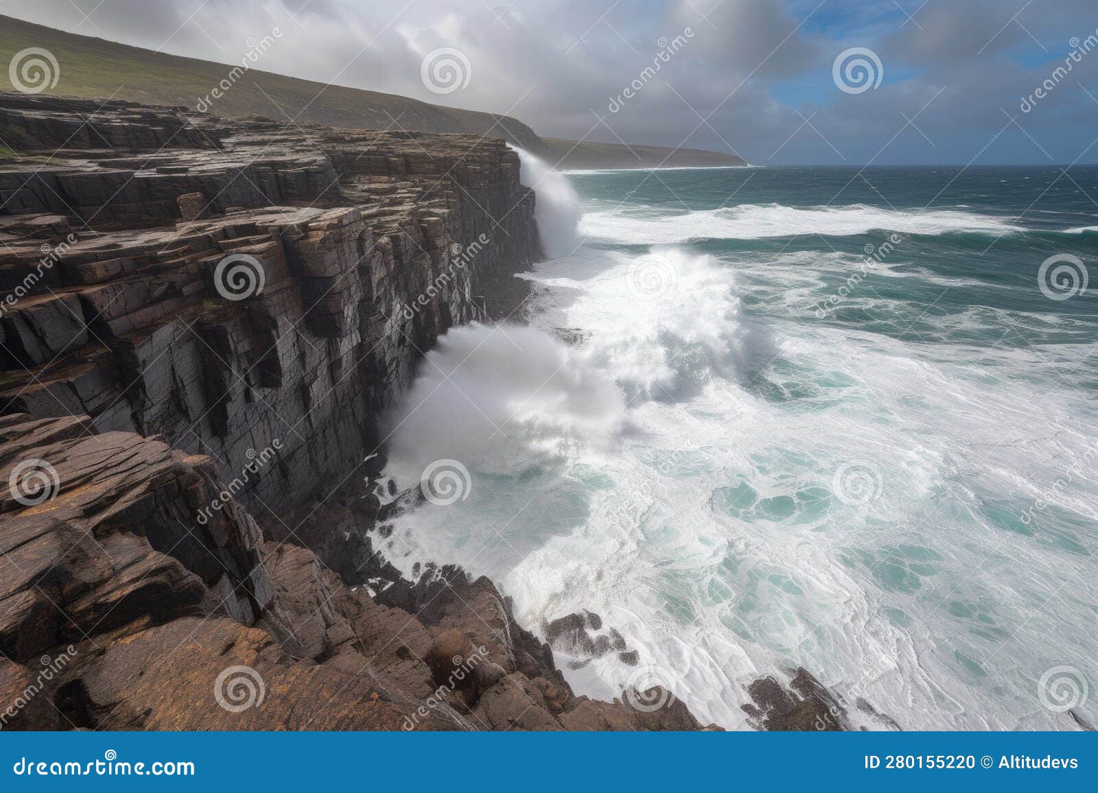 Coastal Cliff Face with Waves Crashing into the Rocks Below, Making for ...