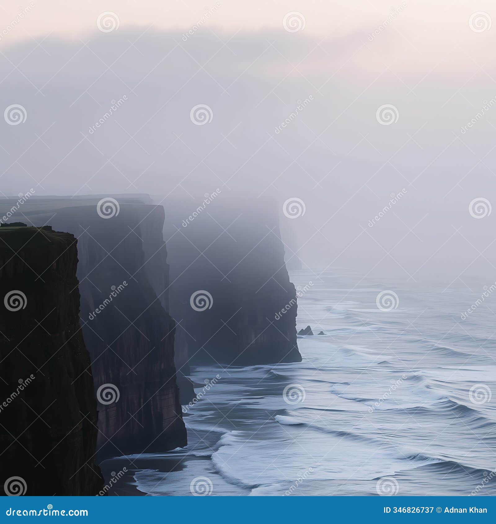 Coastal Cliff with Morning Mist Stock Illustration - Illustration of ...