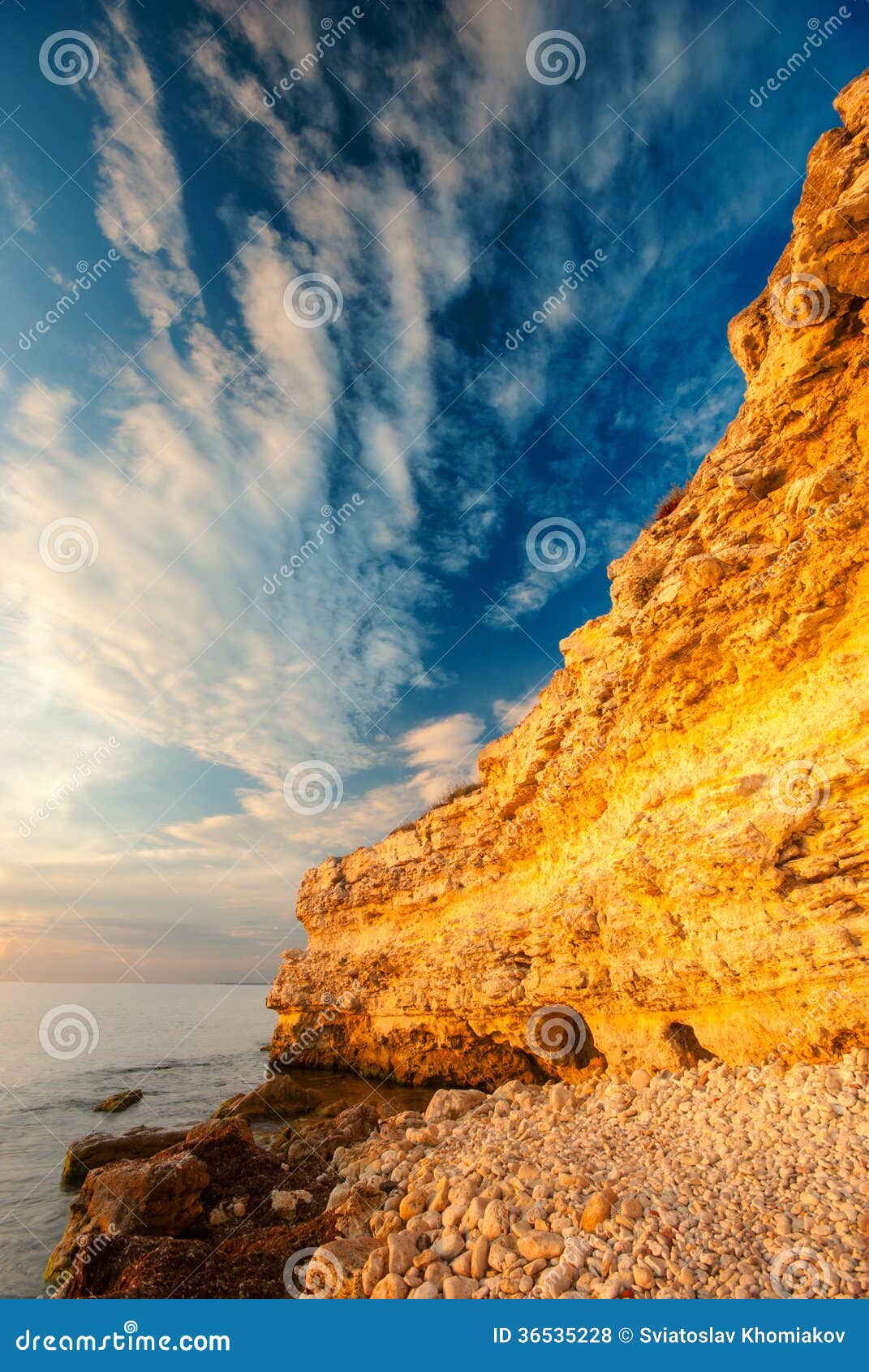 Coastal Cliffs and the Beach at Sunset Stock Photo - Image of holiday ...