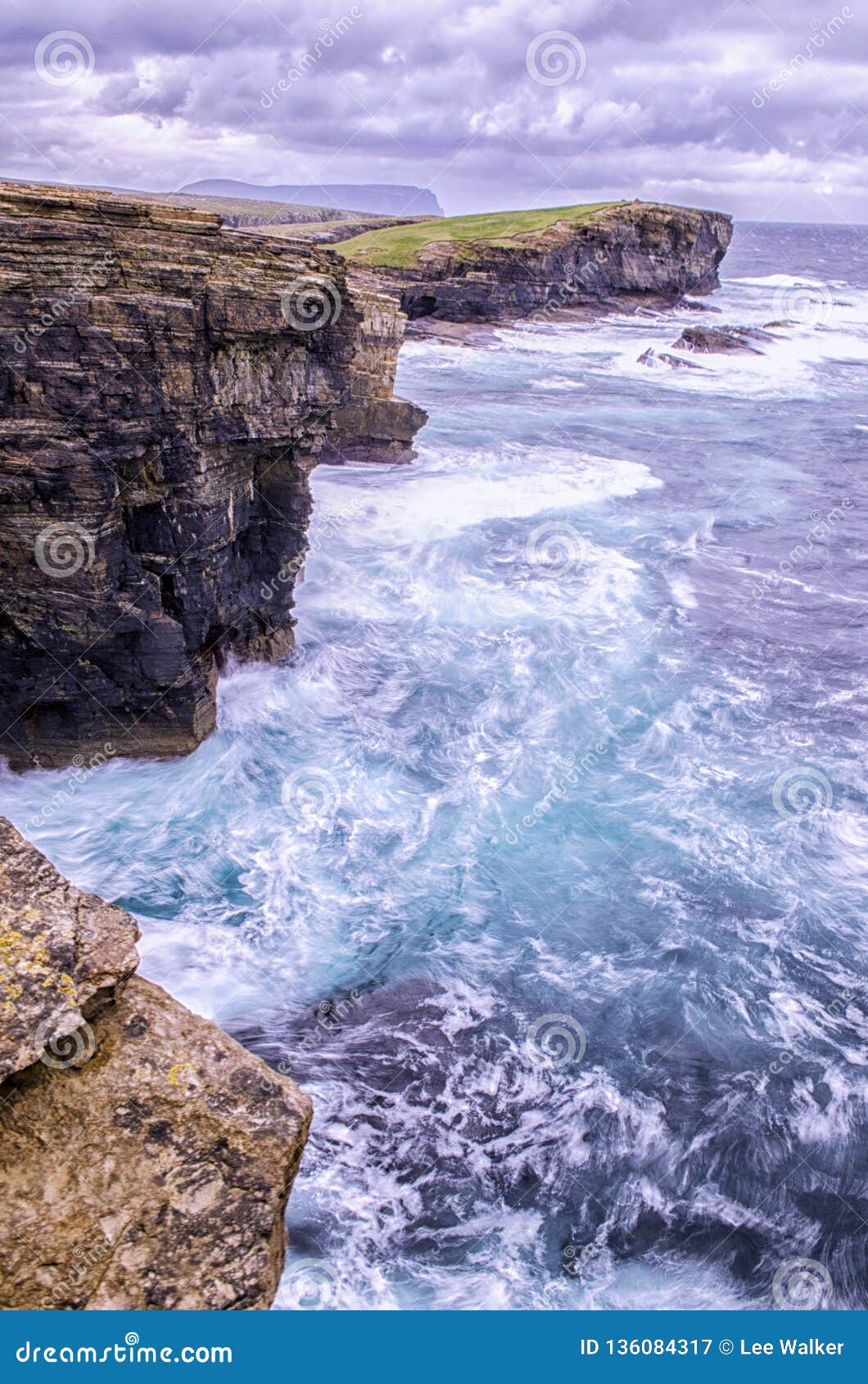 Coastal Cliffs with Crashing Waves Stock Image - Image of sunset ...
