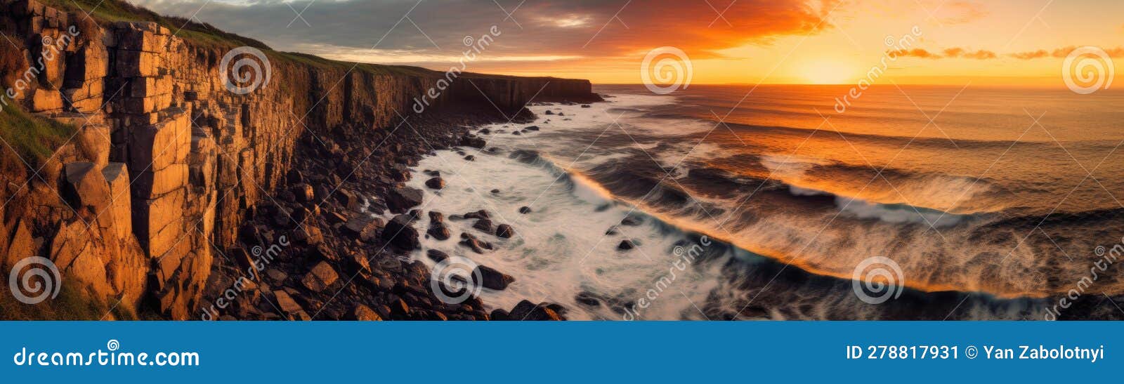 Coastal Cliffside with a Blurred Ocean Sunset Banner Background ...