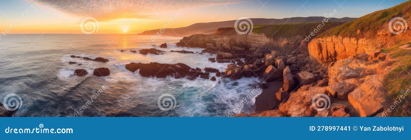 Coastal Cliffside with a Blurred Ocean Sunset. Banner for Web ...