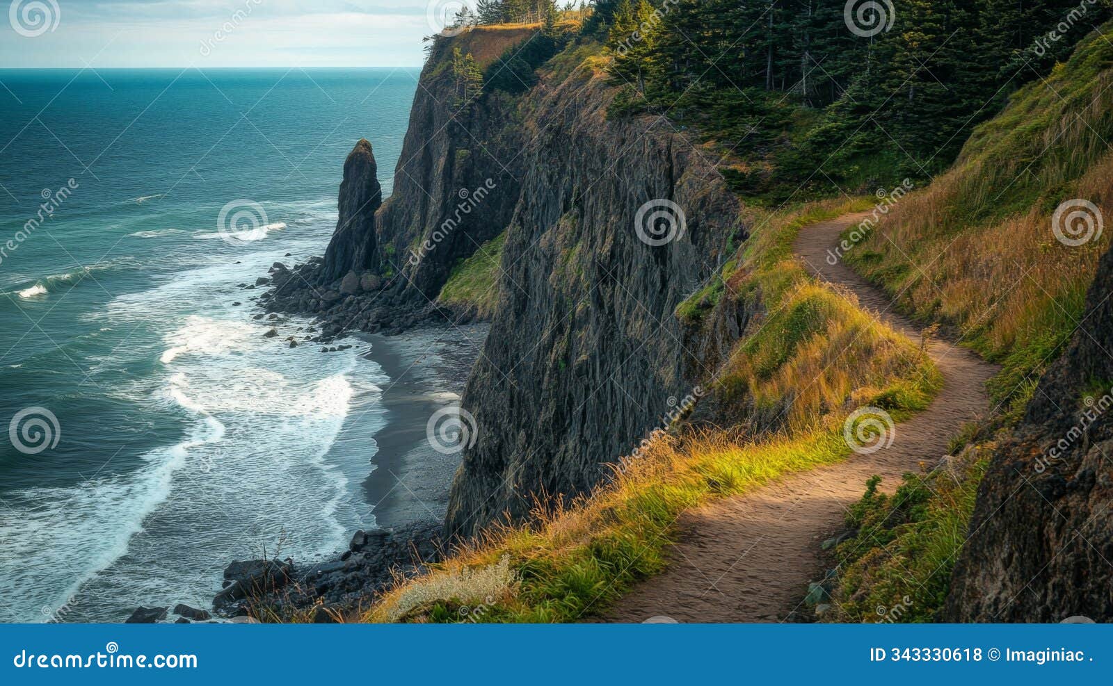 Coastal Cliffside Pathway Winding Along The Sea. Generative Ai Stock ...