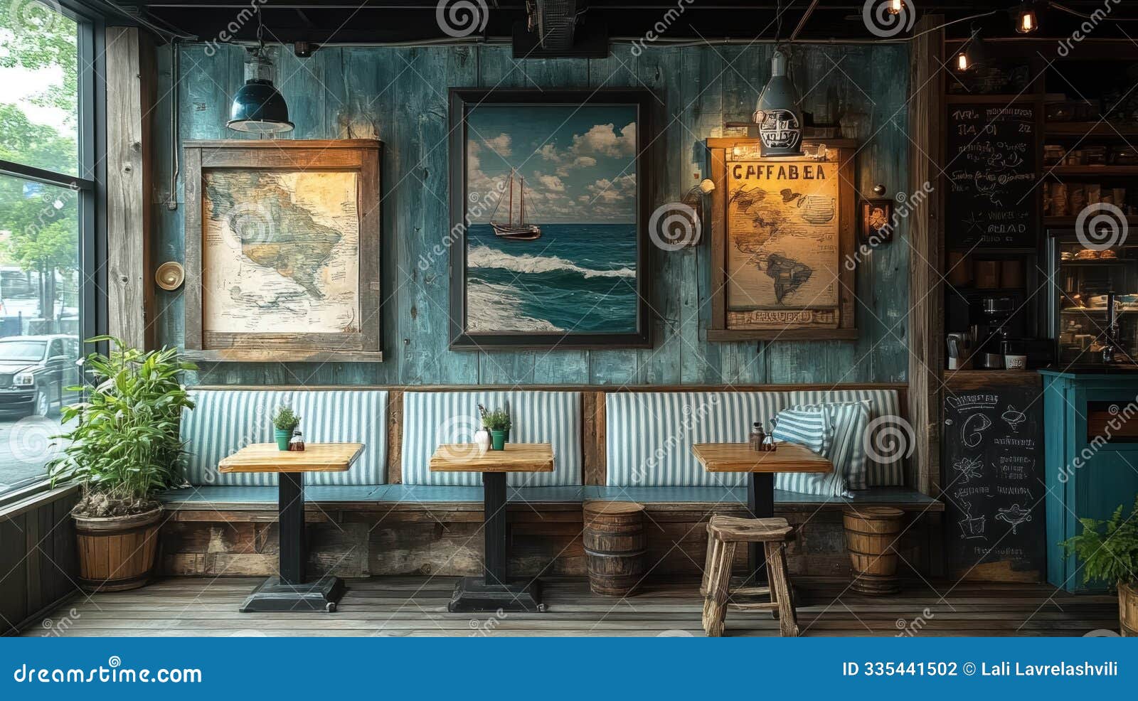 Coastal Coffee Shop with a Nautical Theme Stock Illustration ...