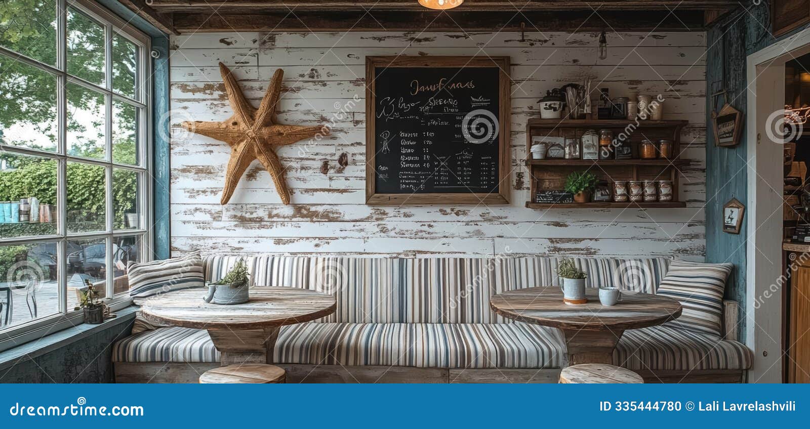 Coastal Coffee Shop with a Nautical Theme Stock Illustration ...