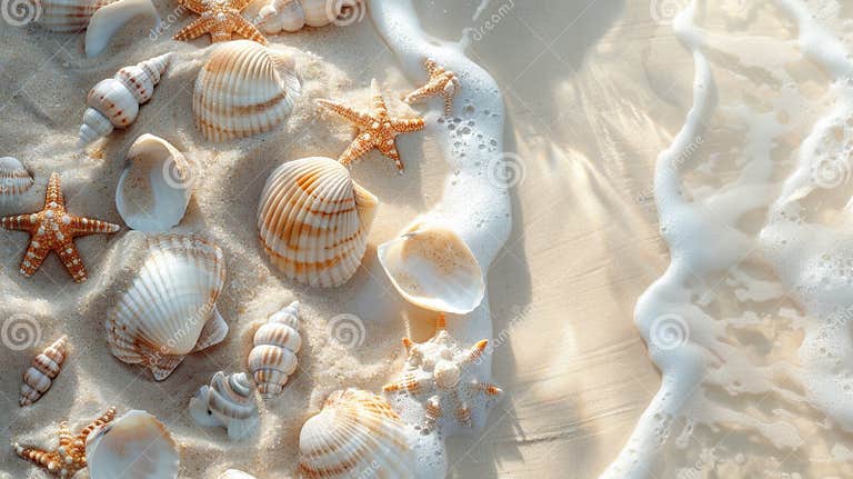Coastal Decor Trends, Soft Pastel Seashells Elegantly Scattered on a ...