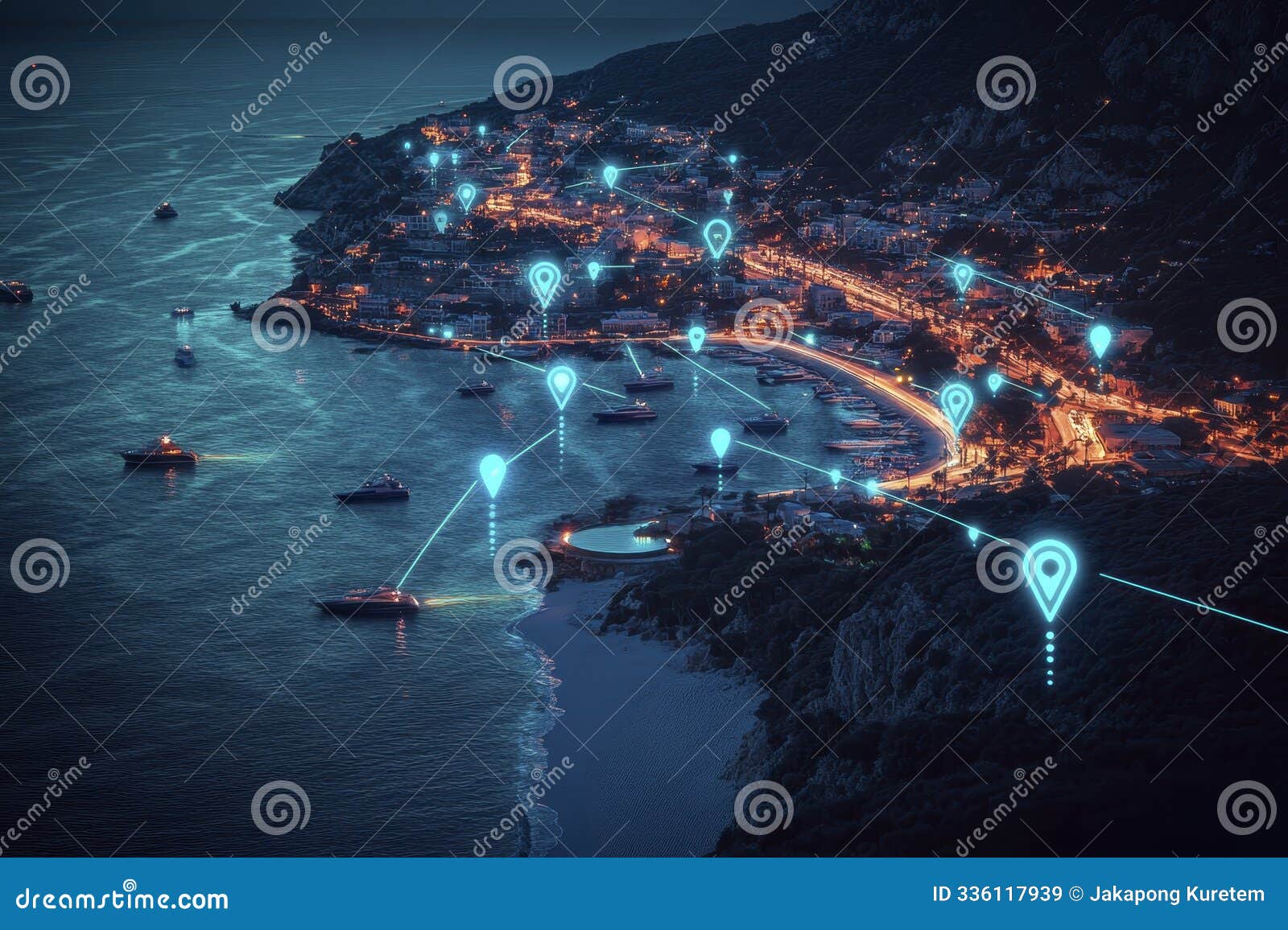 Coastal Digital Map with Real-Time Boat Tracking and Location Pins ...