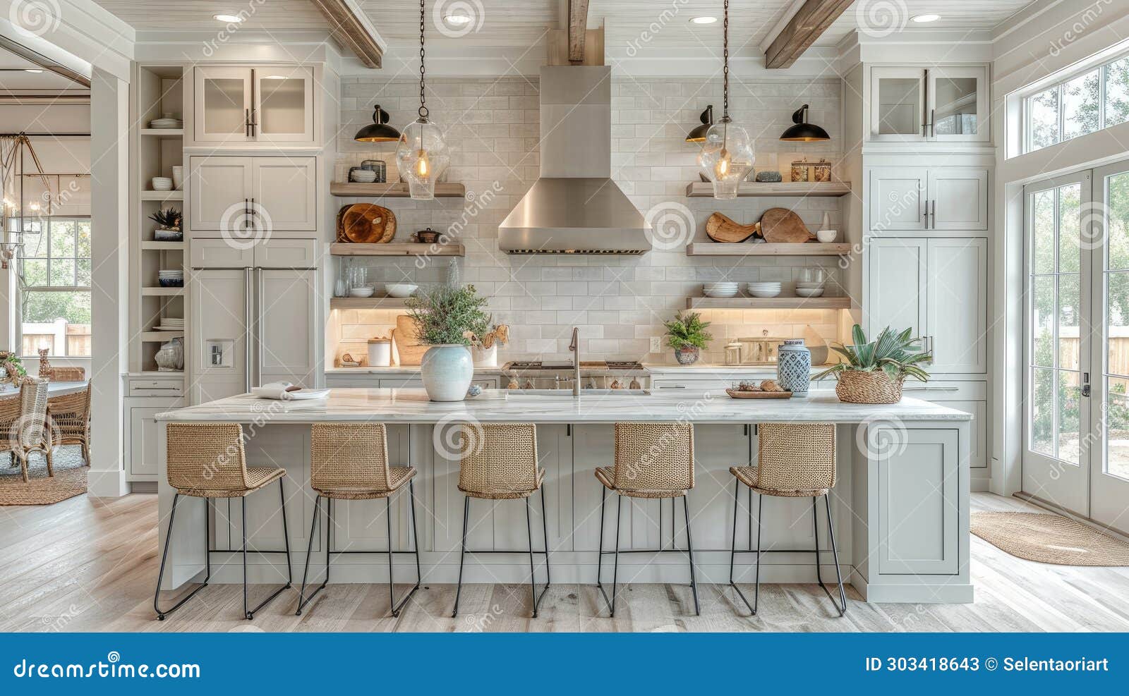 Coastal Elegance Kitchen Design Stock Illustration - Illustration of ...