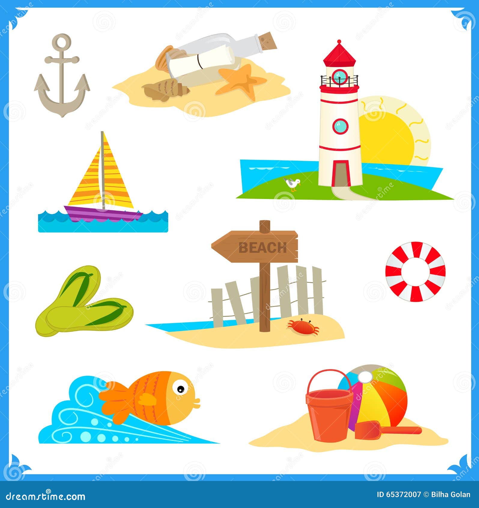 Coastal Icons stock vector. Illustration of flops, cute - 65372007