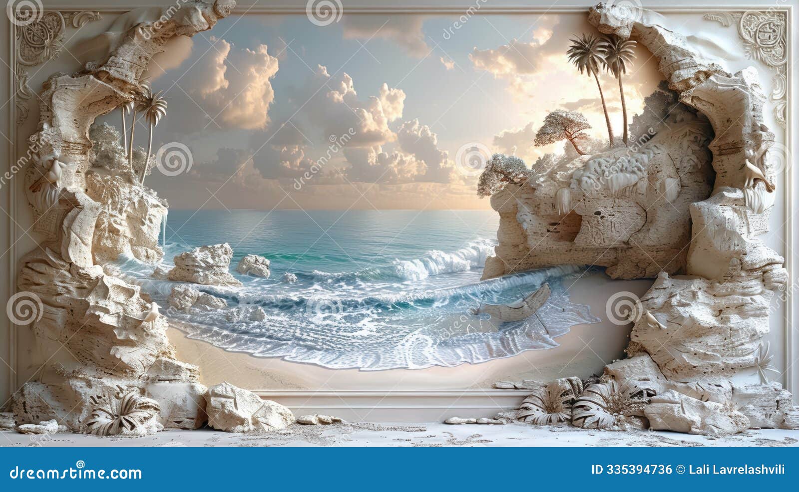 Coastal Landscape 3d Relief Wallpaper Stock Illustration - Illustration ...