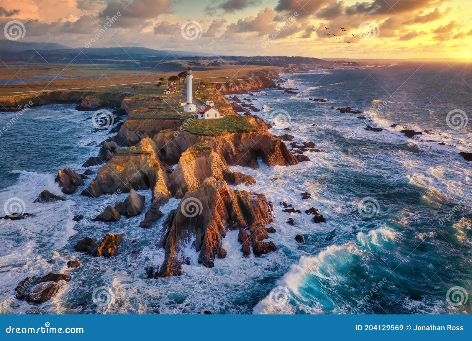 Coastal Lighthouse during the Red Sunset Stock Image - Image of ocean ...