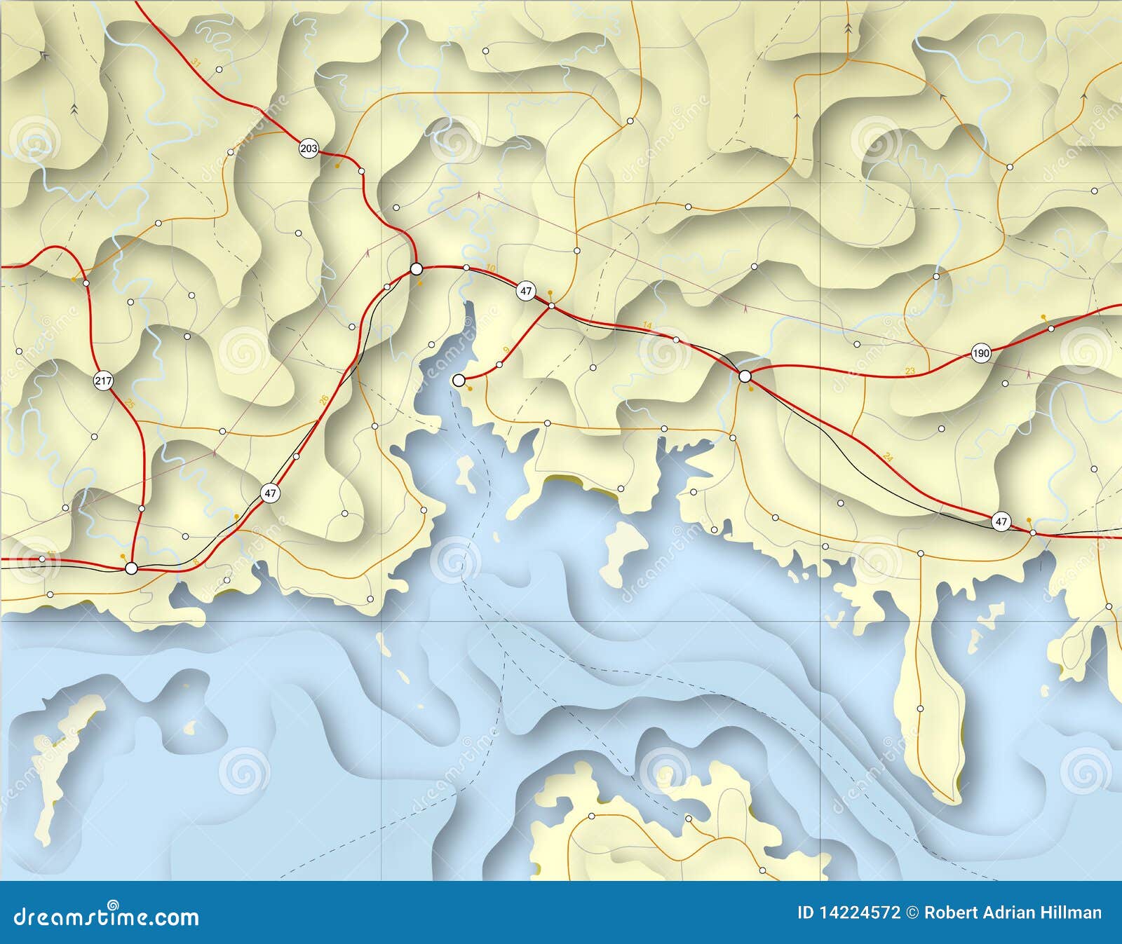 Coastal map stock illustration. Illustration of route - 14224572