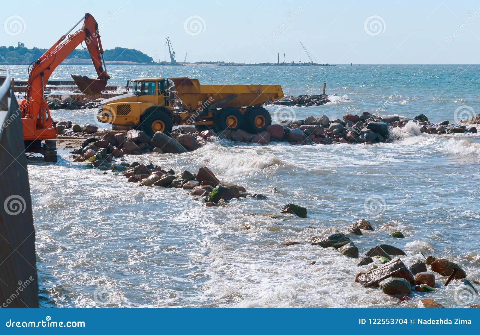 Coastal Protection Measures, Construction Equipment on the Shore, the ...