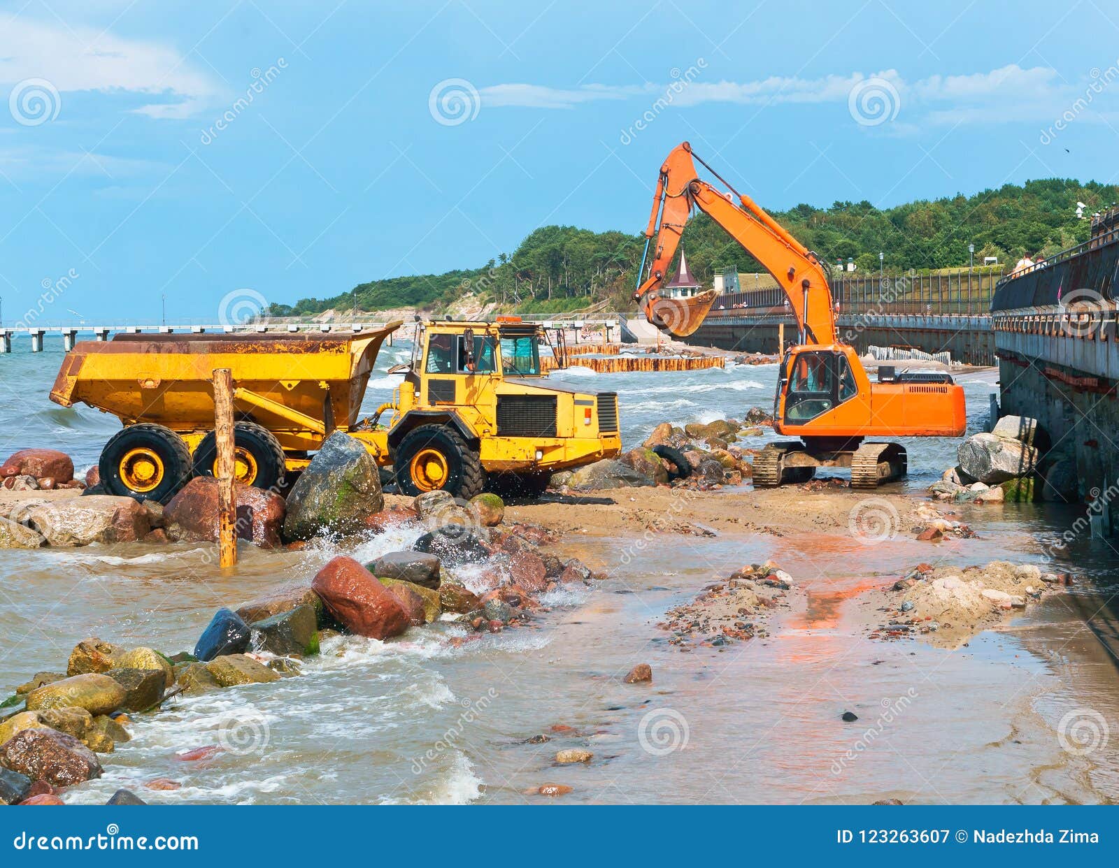 Coastal Protection Measures, Construction Equipment on the Shore, the ...