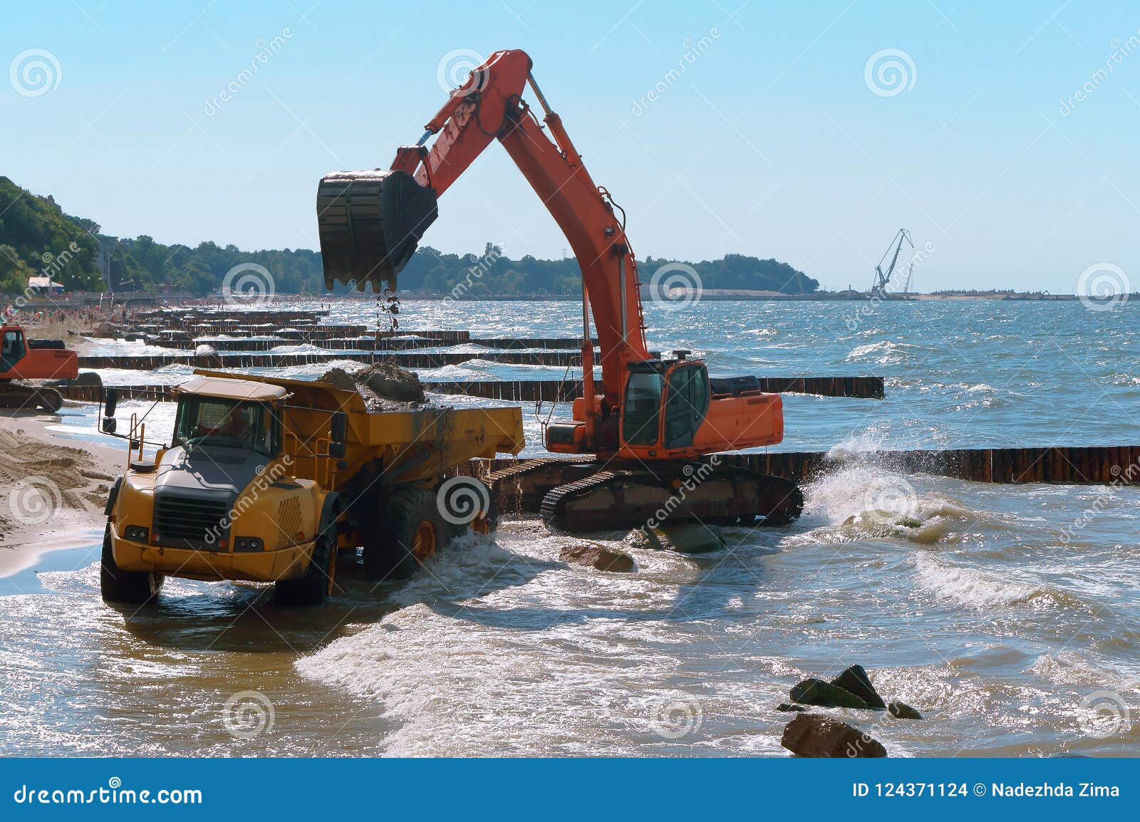 Coastal Protection Measures, Construction Equipment on the Shore, the ...