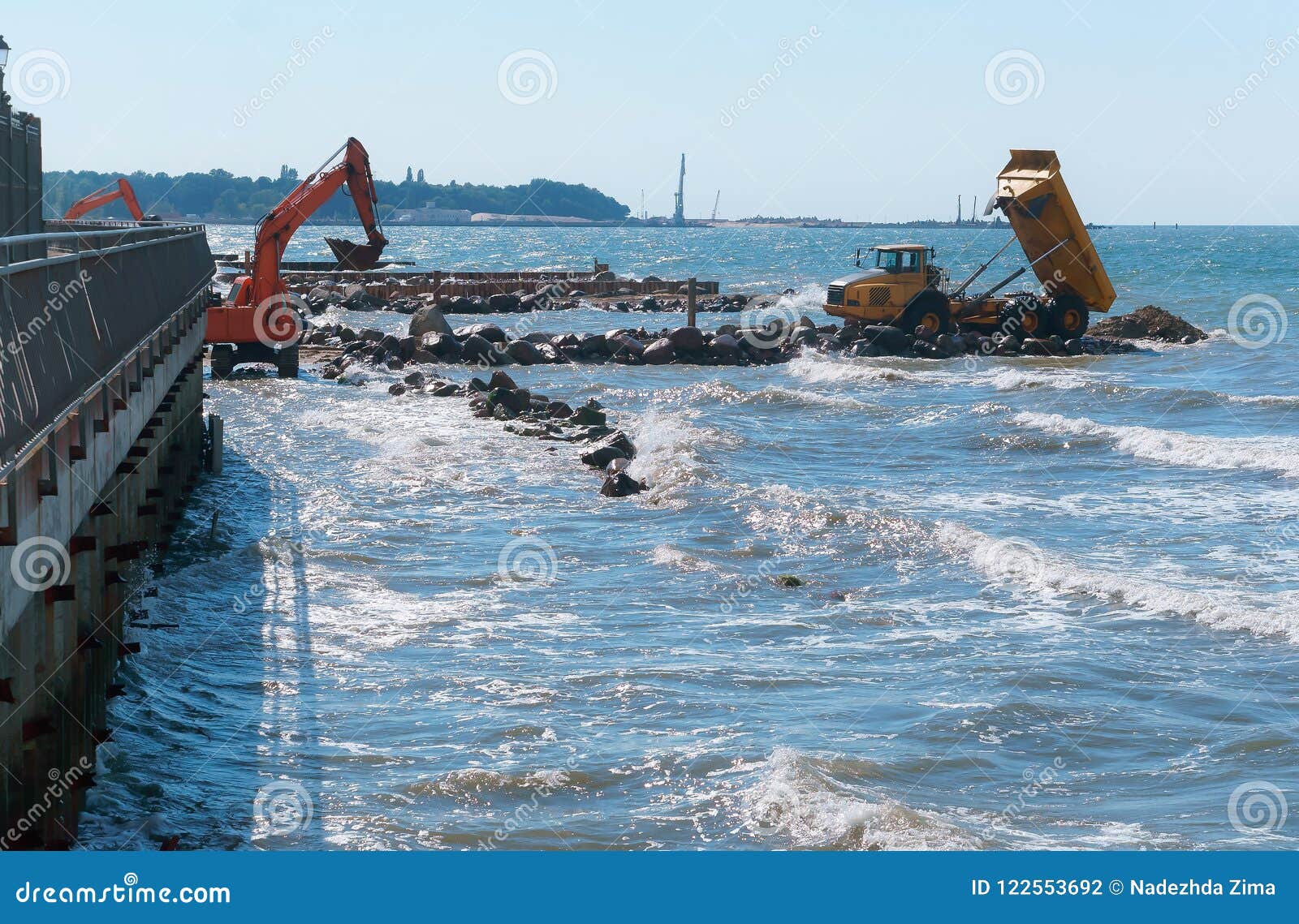 Coastal Protection Measures, Construction Equipment on the Shore, the ...