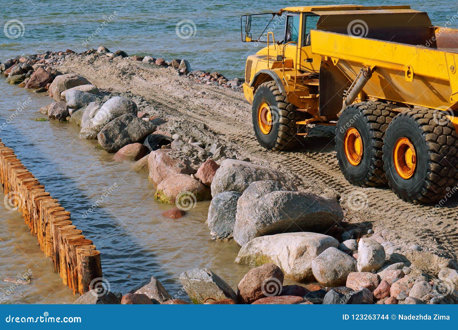 Coastal Protection Measures, Construction Equipment on the Shore, the ...