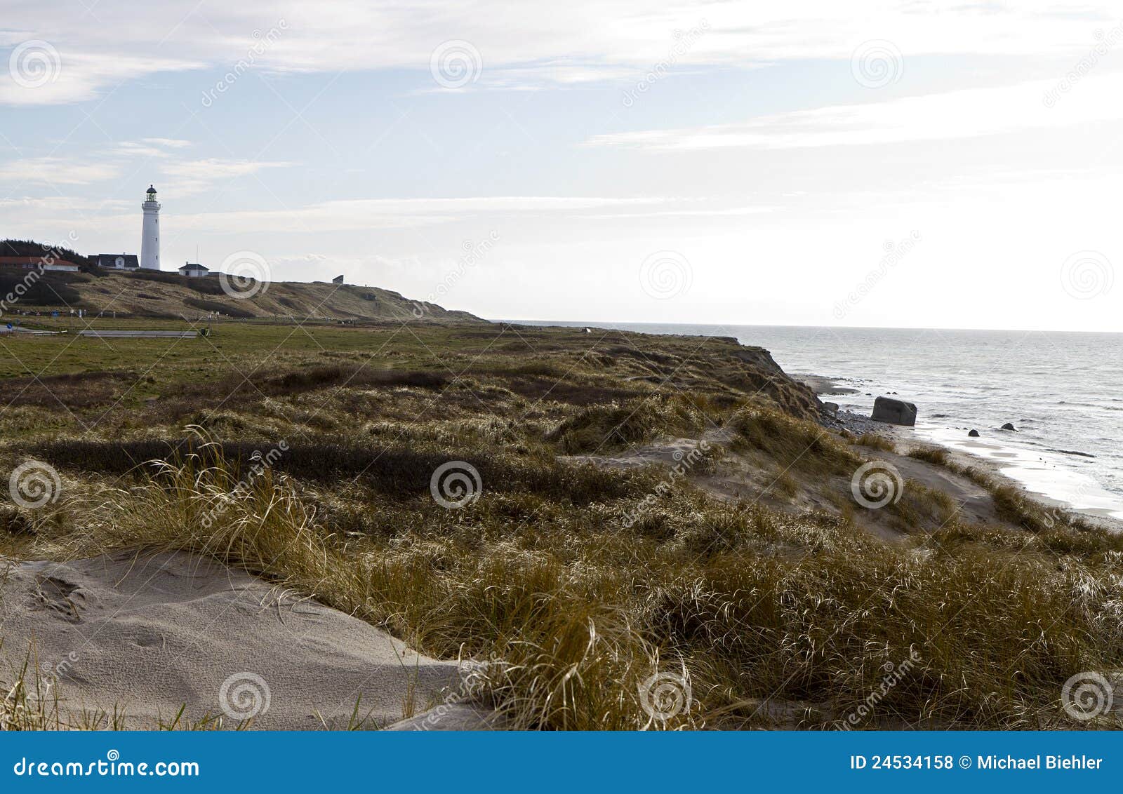 Coastal Scene at North Denmark with Lighthouse Stock Photo - Image of ...