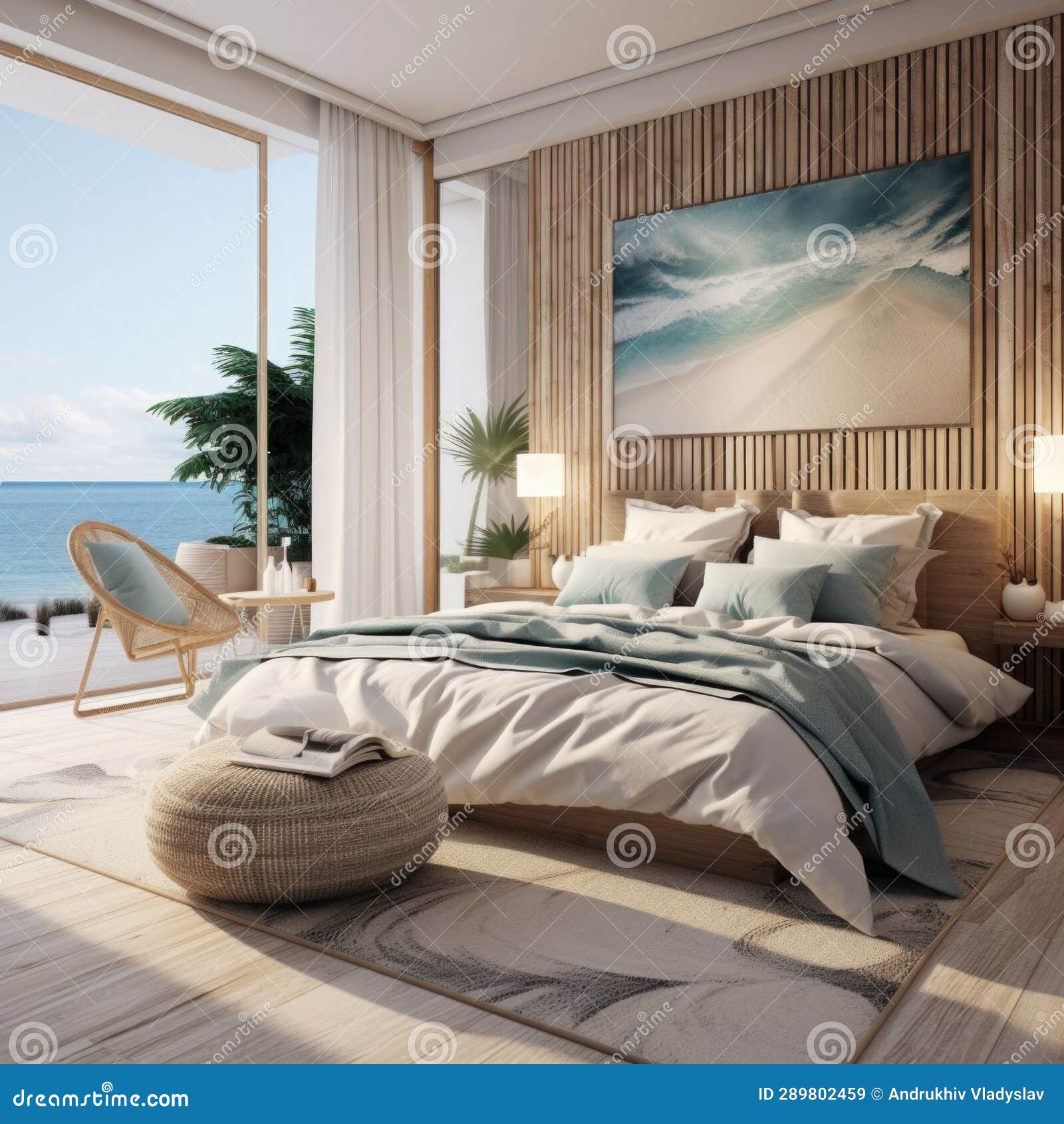 Coastal Style Interior Design of Modern Bedroom Stock Illustration ...