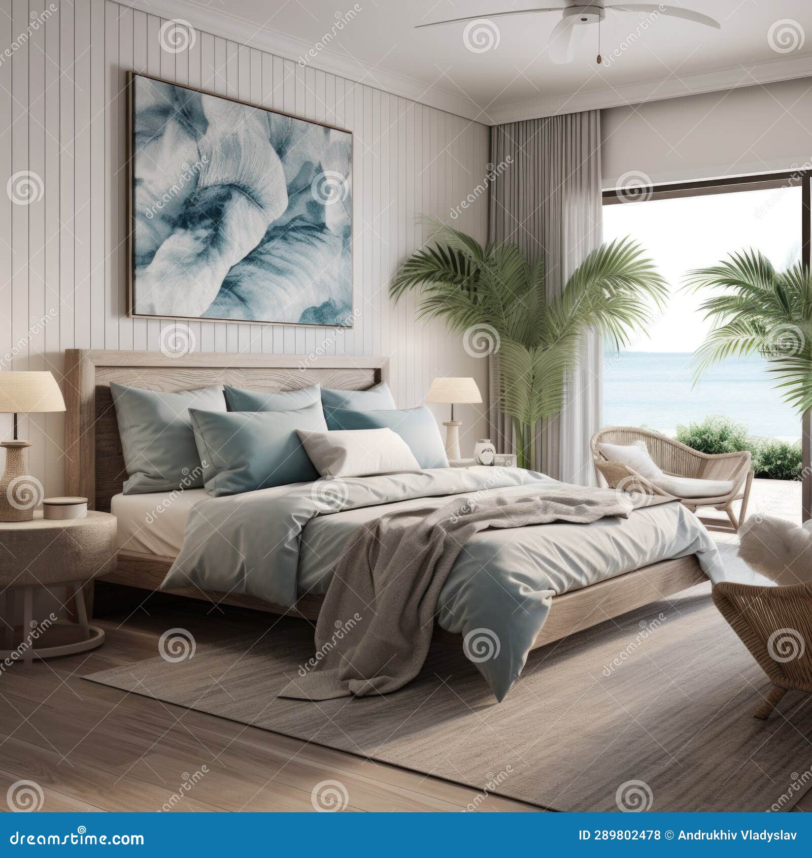 Coastal Style Interior Design of Modern Bedroom Stock Illustration ...
