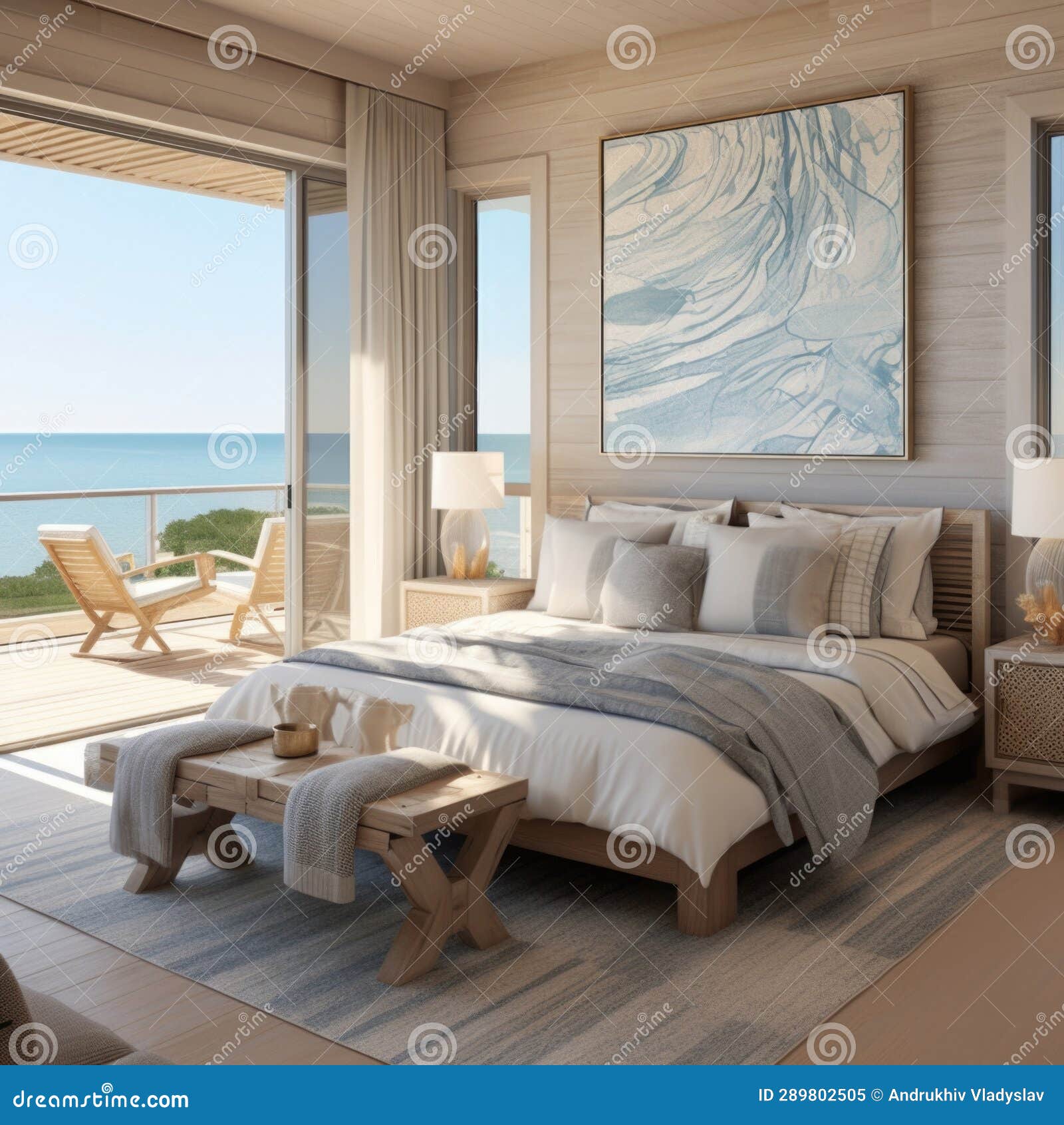 Coastal Style Interior Design of Modern Bedroom Stock Illustration ...