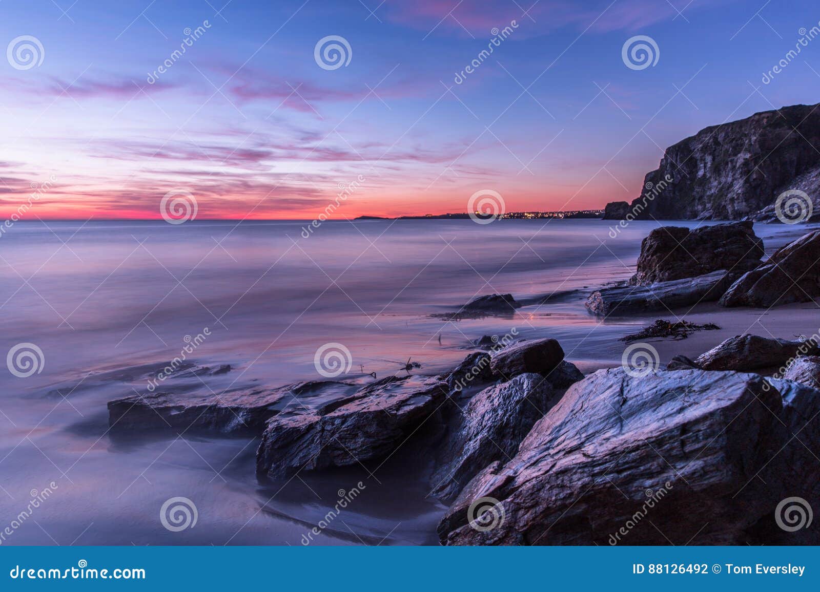 Coastal Sunset on Rocky Beach in Cornwall, England Stock Photo - Image ...
