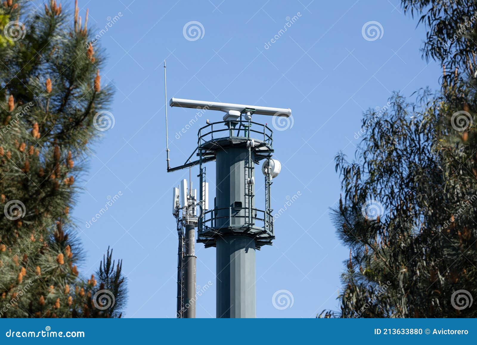 COASTAL SURVEILLANCE Radar System. Two Marine Radars On Tower Royalty ...