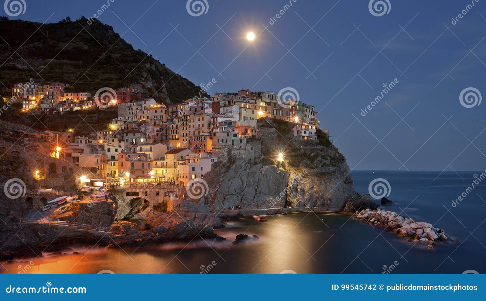 Coastal Town Illuminated At Night Picture. Image: 99545742