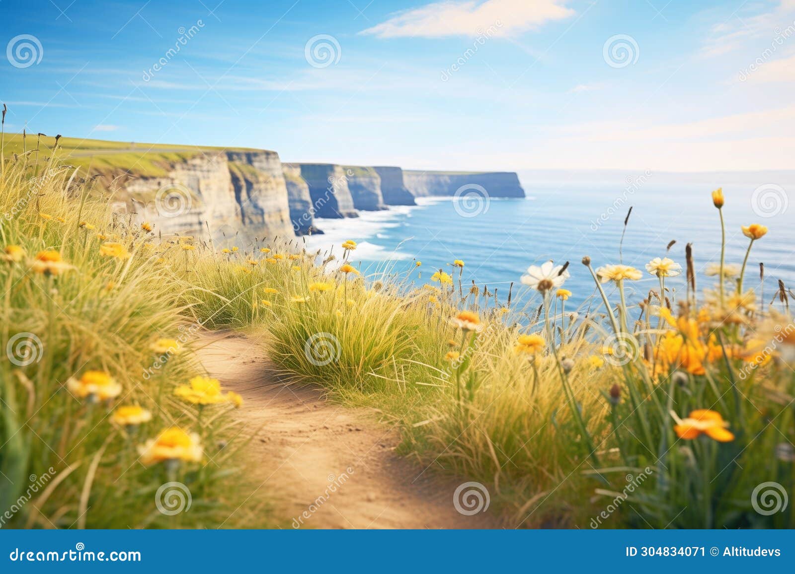 Coastal Trail with Sea View, Cliffs, and Wildflowers Stock Image ...