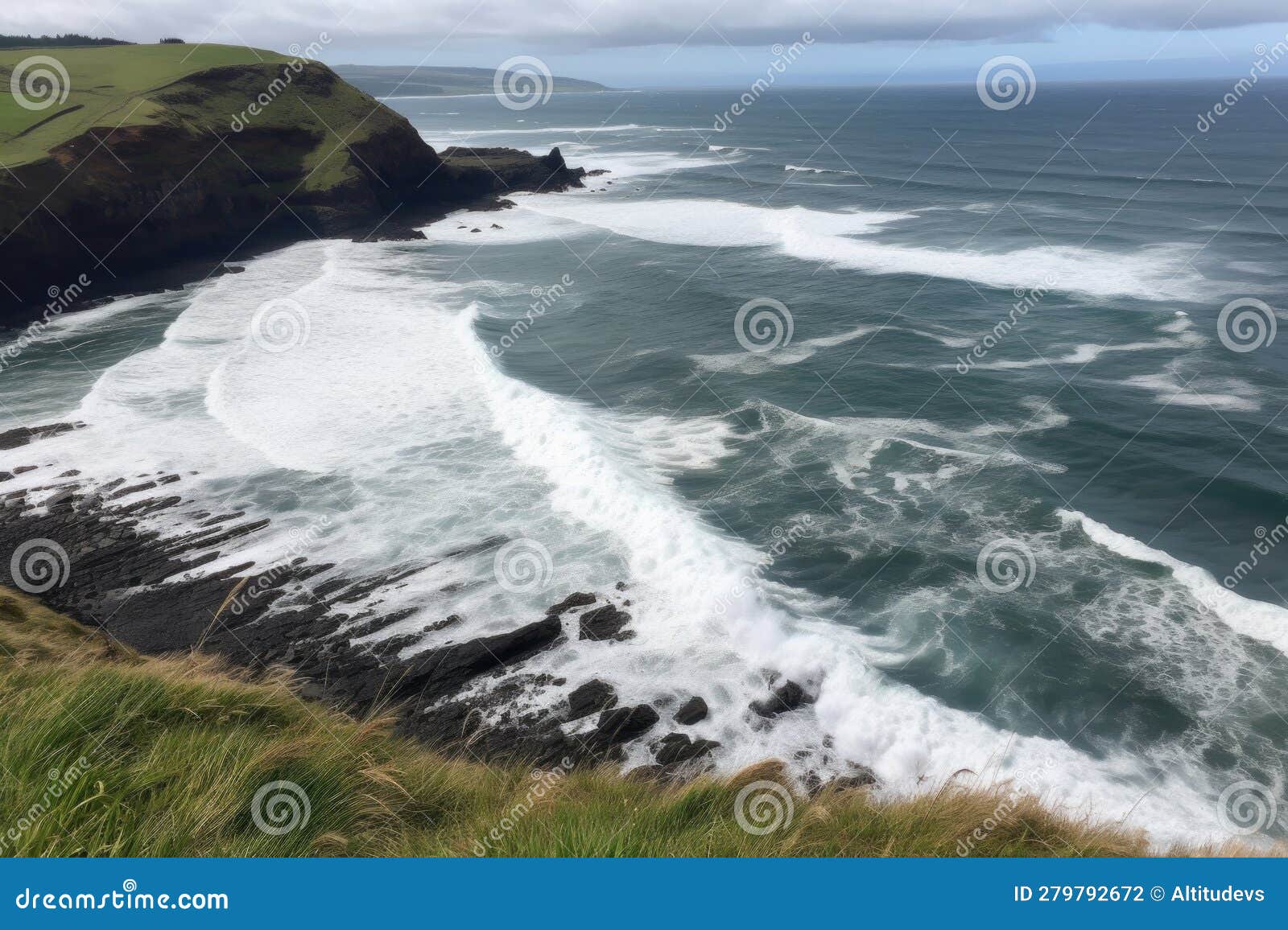 Coastal View from the Top of a Cliff, with Waves Rolling into Shore ...
