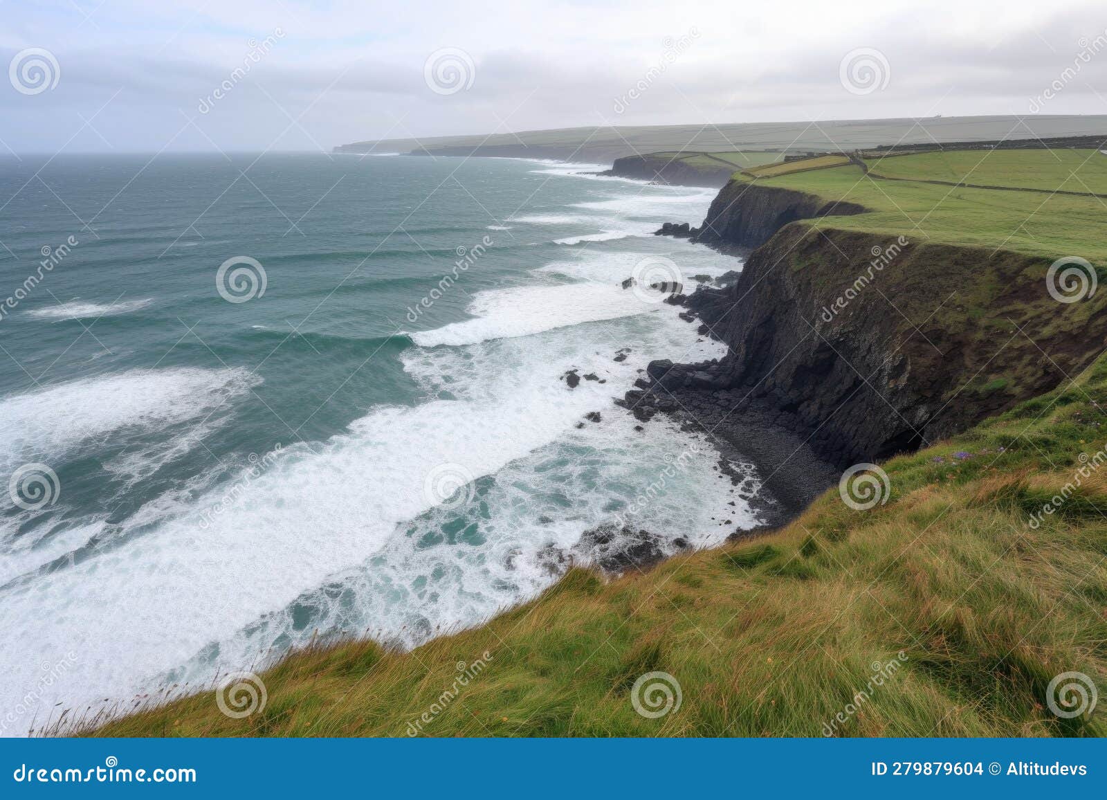 Coastal View from the Top of a Cliff, with Waves Rolling into Shore ...